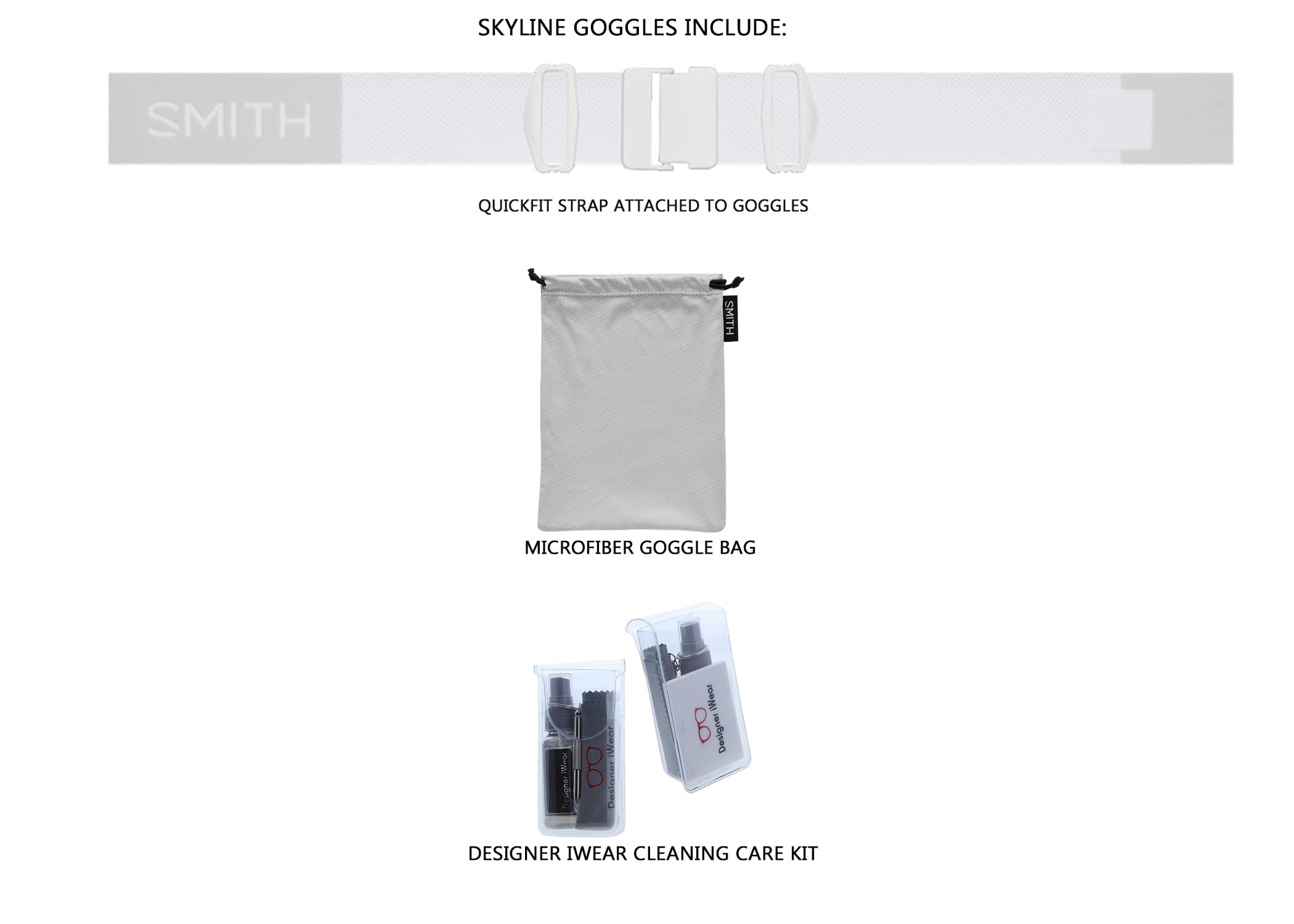 SMITH Skyline White Vapor/ChromaPop Everyday Green Mirror Medium fit Ski Goggles for Men for Women BUNDLE with Designer iWear Eyewear Kit