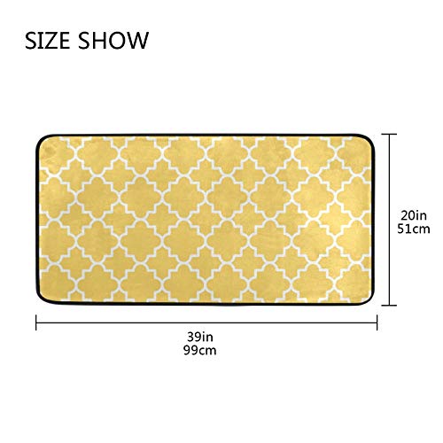 SUABO Kitchen Floor Mat, Yellow Geometric Lattice Non-Slip Doormat Kitchen Mats Bath Rugs for Home Decor, 39"x20"