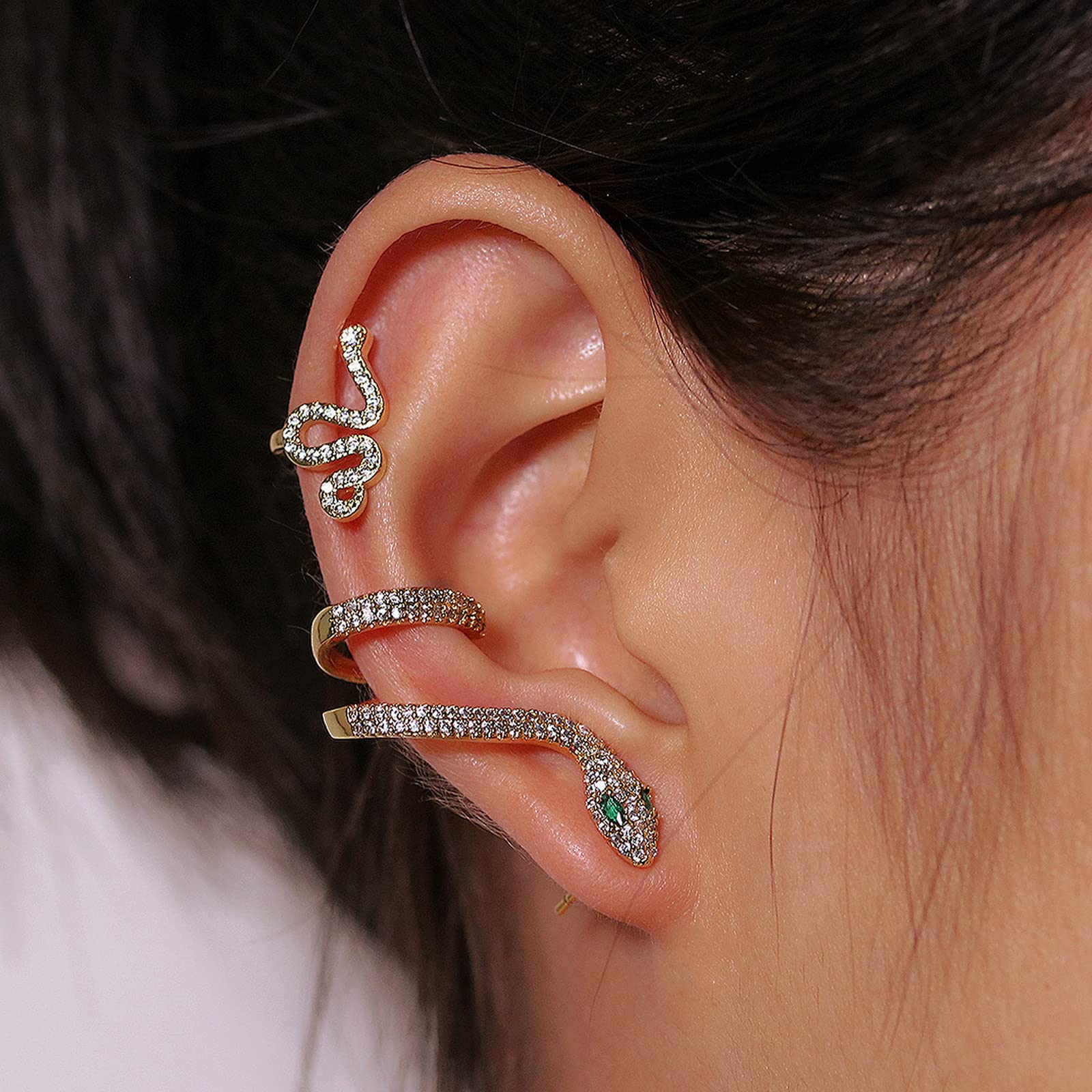 Snake Stud Earrings Ear Cuffs for Women Pierced Ear Wrap Snake Climber Earrings Vintage Cartilage Clip on Earrings(Gold)