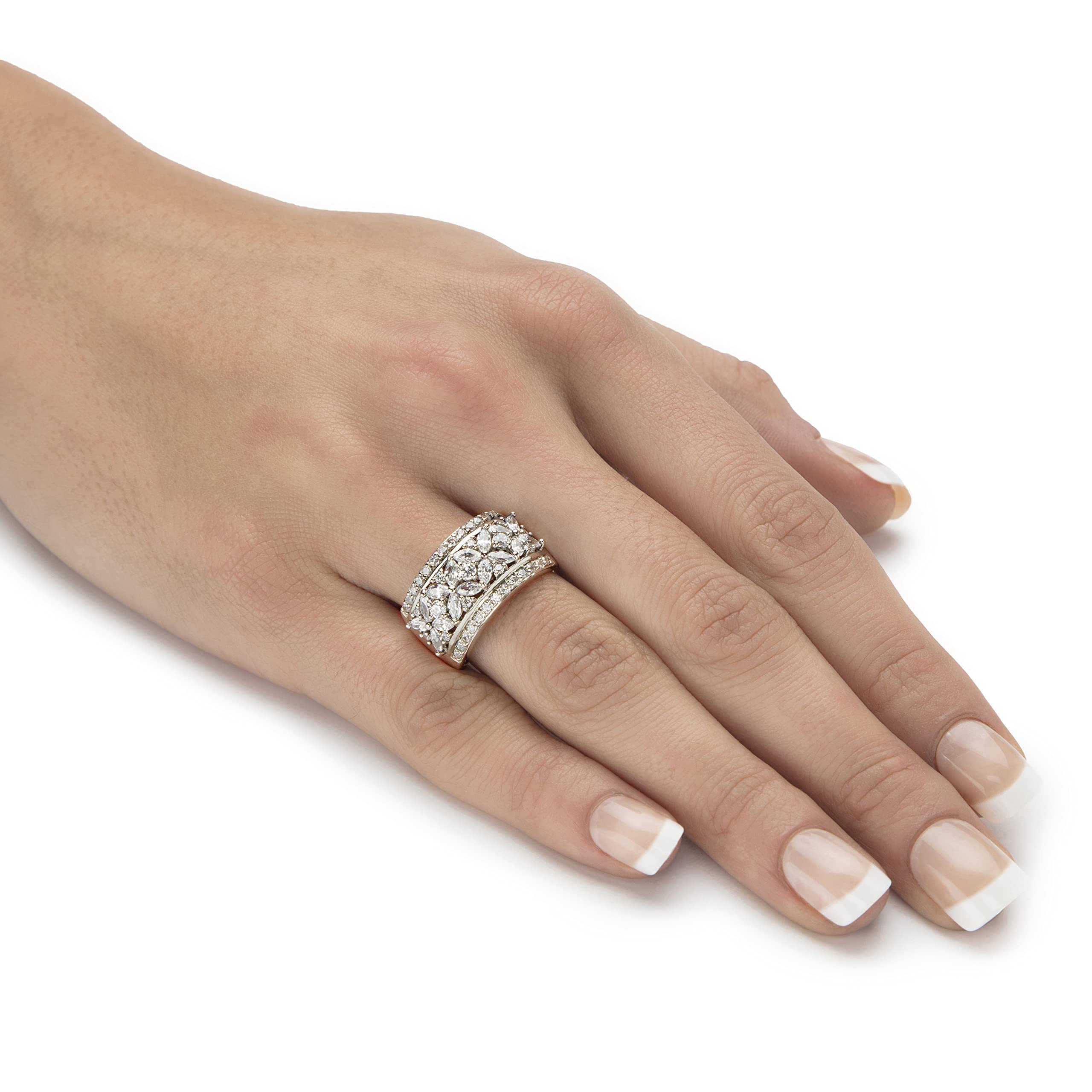 PalmBeach Platinum-plated Sterling Silver Marquise Cut Cubic Zirconia Simulated Floral Bridal Ring Sizes 5-9 Size 8