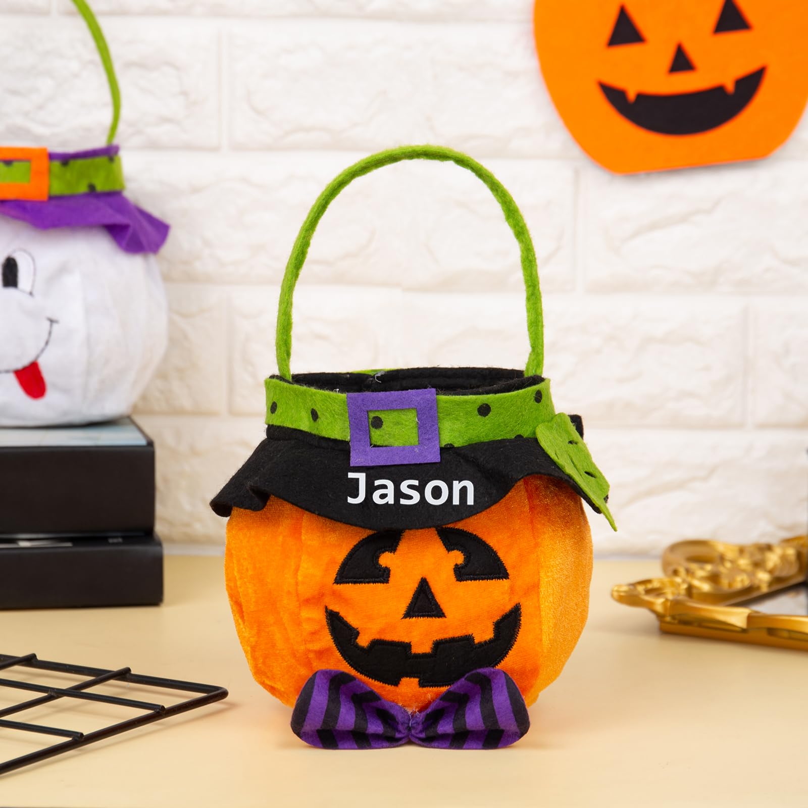 Personalized Halloween Candy Bags Customized Embroidered Name Trick or Treat Reusable Tote Bags for Girls Boys Kids (Style 4)