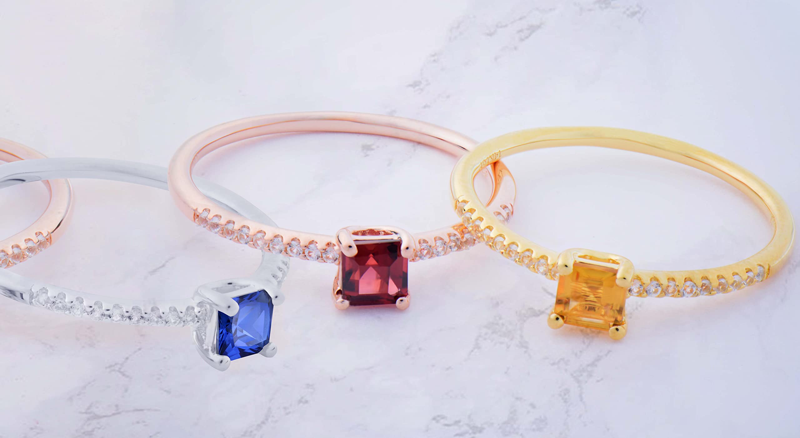 Tirafina Square Citrine and Diamond Accent Ring, 14K Yellow Gold Plated Sterling Silver Band, Solitaire Ring, Dainty Rings for Women, Thin Birthstone Rings - 0.07 CTTW (4mm stone)