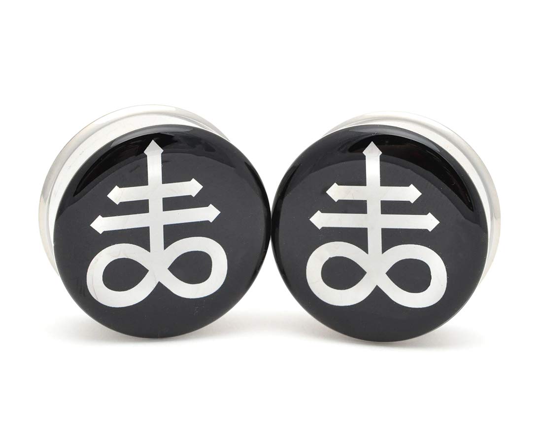 Mystic Metals Body Jewelry Large Gauge Leviathan Cross Style 2 Picture Plugs - Sold As a Pair (1-1/2" (38mm))