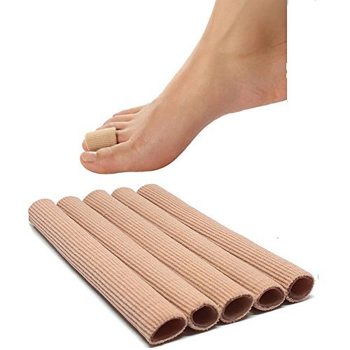 Toe Tubes, Fabric Sleeve Protectors with Gel Lining Pad to Prevent Corn, Calluses, Blisters and Hammertoes, Toe Separators Protectors for Men and Women (Medium 3/4" Diameter - 5 Pack)