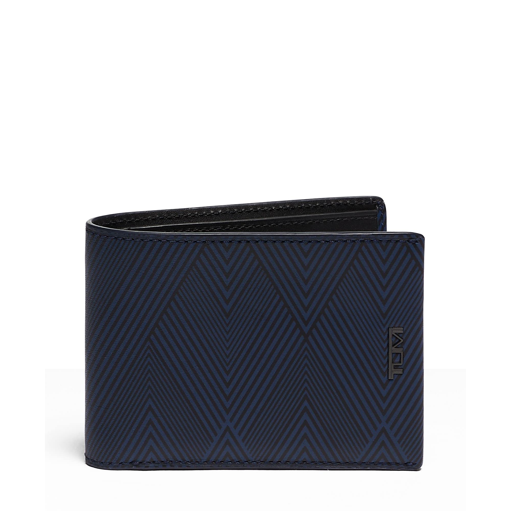 TUMI - Nassau Double Billfold Leather Wallet - Mens Wallet - ID Window and 4 Card Pockets - RFID Protected Wallet - Navy Herringbone
