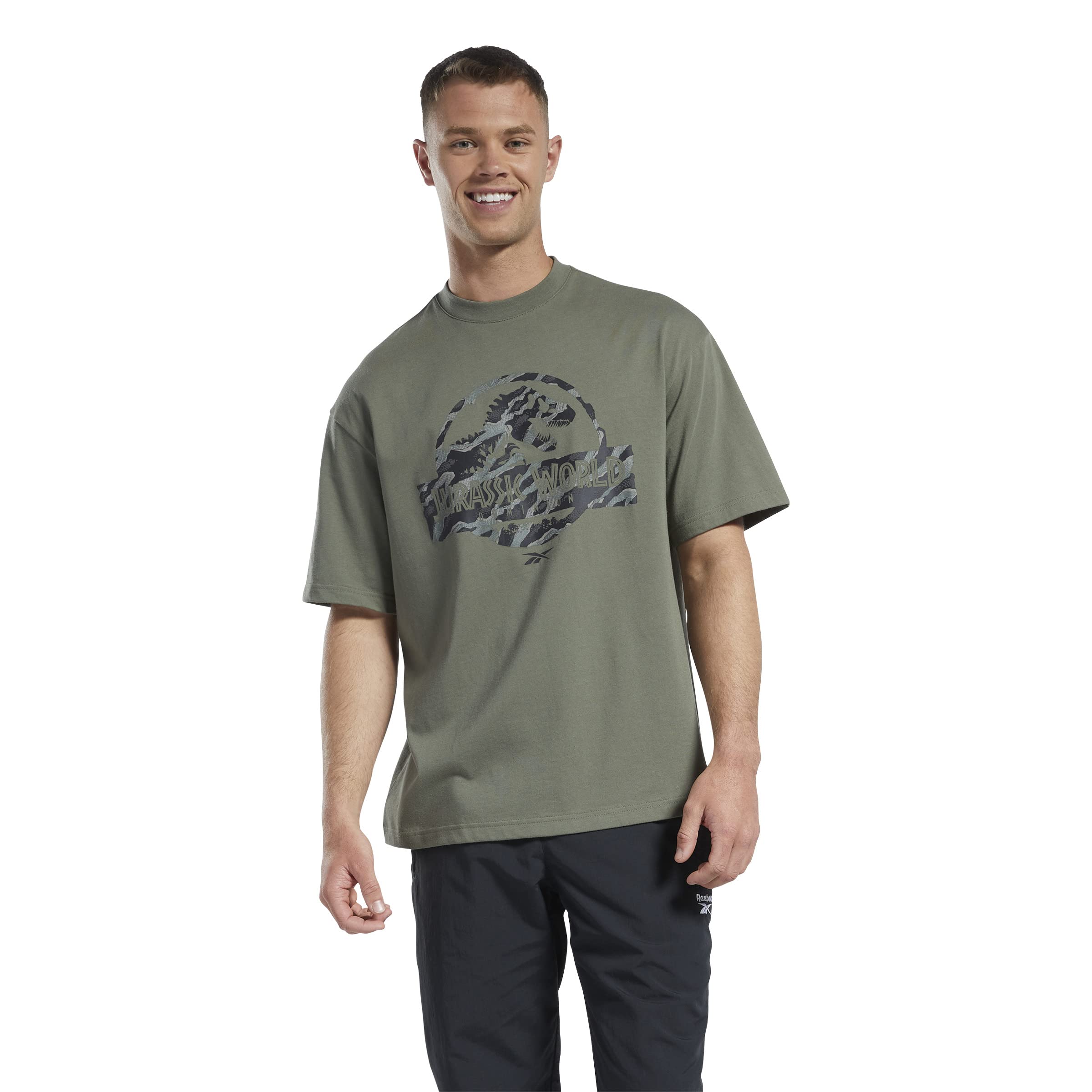 Reebok Men's Standard Graphic Tee, Jurassic World/White, Medium