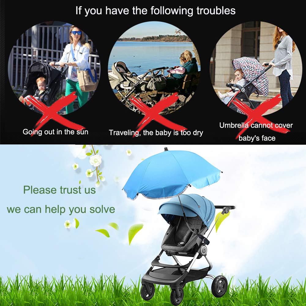 Nakazawa Baby Stroller Parasol, Clamp-On Shade Umbrella, with Umbrella Clip Fixing Device, for Baby Beach Chairs, Bleachers, Strollers (blue, small)