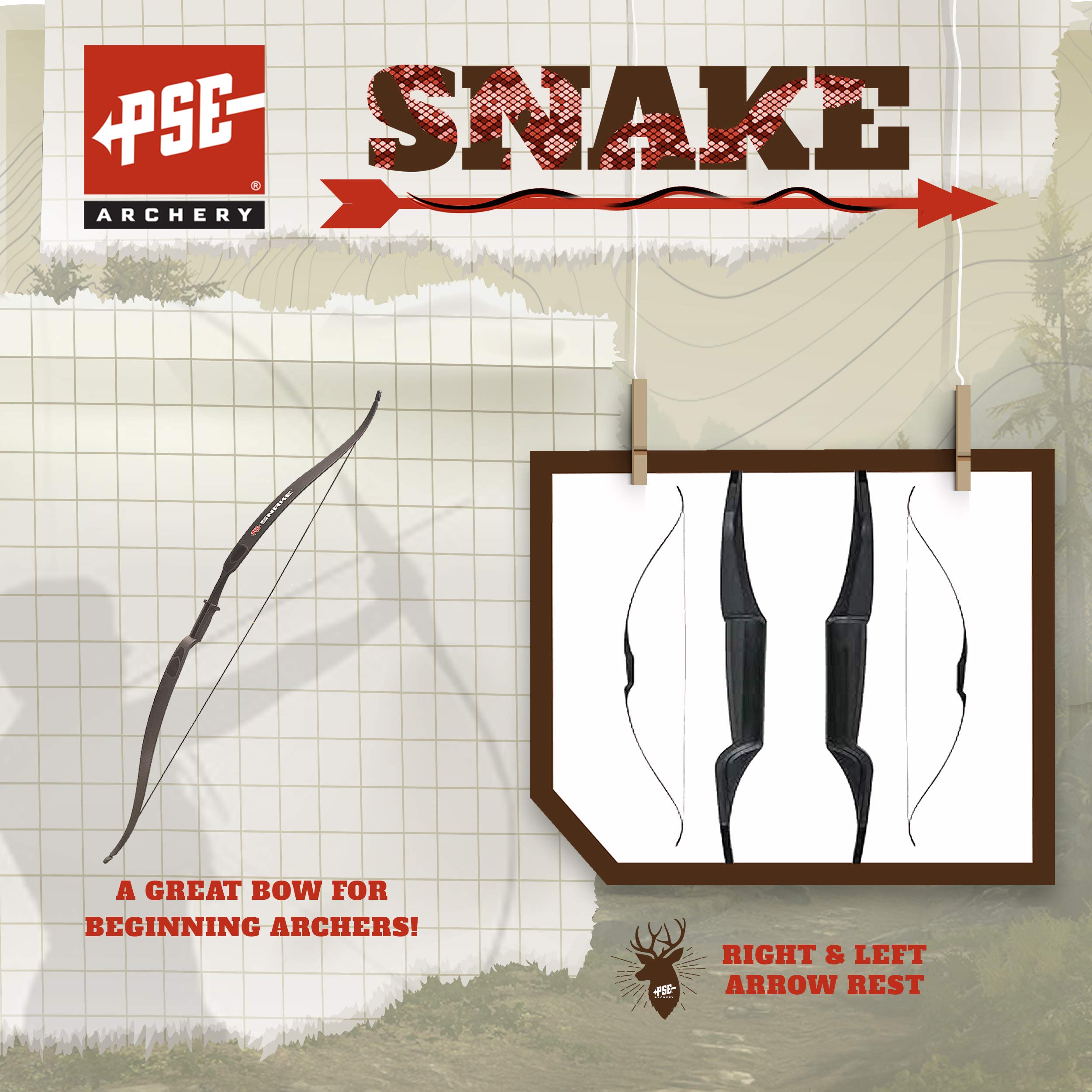 PSE Archery 60 Inch Lightweight Snake Pro Max 54 Traditional Recurve Right or Left Hand Kids Bow Kit with Arrow Rest, String Nock, Black