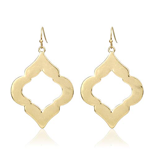 Pomina Lightweight Antique Gold Silver Moroccan Style Dangling Drop Earrings Open Hollow Flower Gold Dangle Earrings for Women (Worn Gold)
