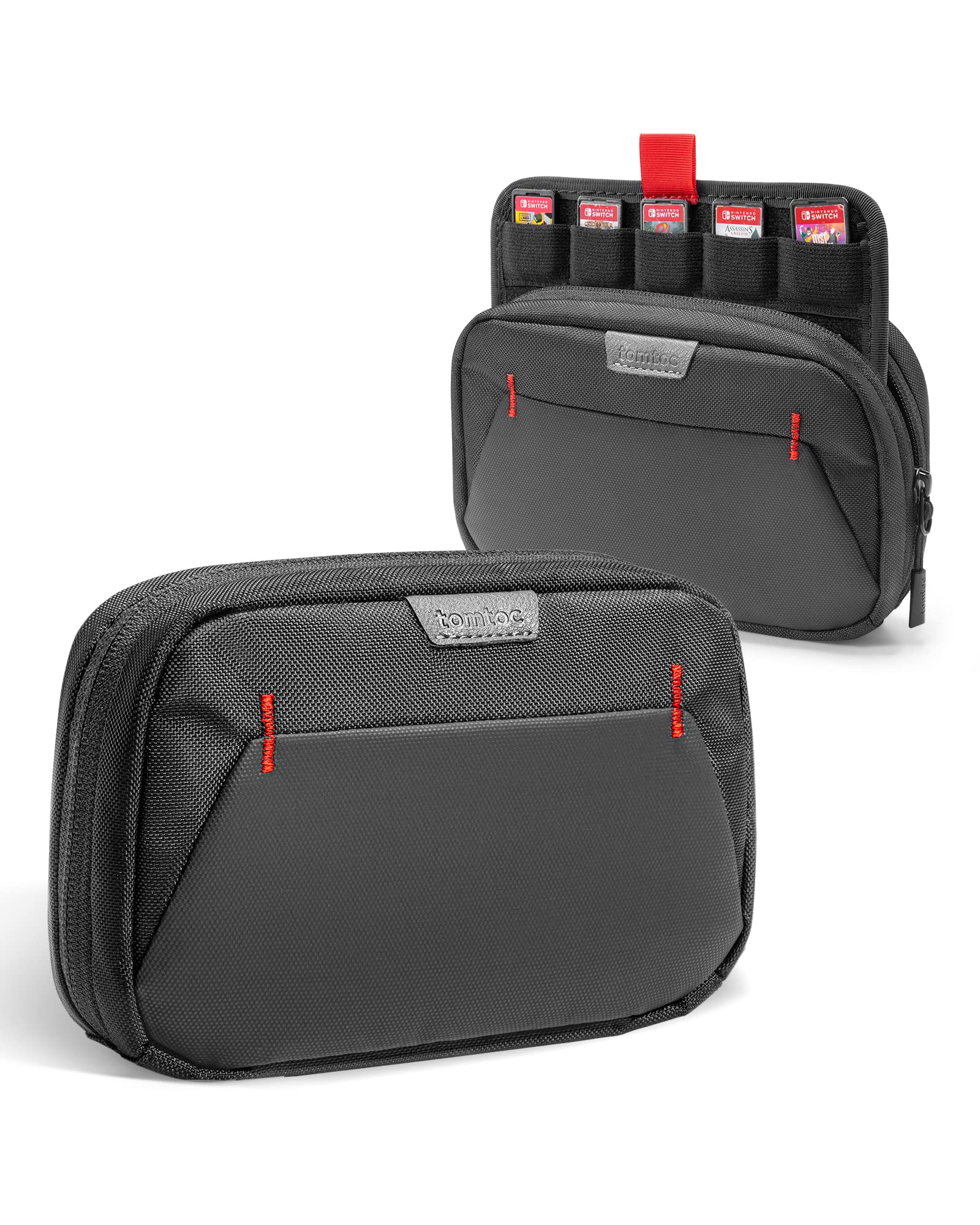 tomtoc Switch Game Bag with 2 Cardboards (40 Cartridge Slots) for Nintendo Switch (OLED/Lite) Game Cards, Switch Accessories Organizer, Portable Slim Soft Case for Switch Joy con Strap, Charger