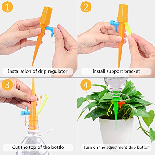 Plant Self Watering Spikes System 12 PCS Automatic Irrigation Plant Waterer with Slow Release Control Valve Switch Adjustable Water Volume Drip System for Home Office and Garden (12 Pcs/Set Colorful)