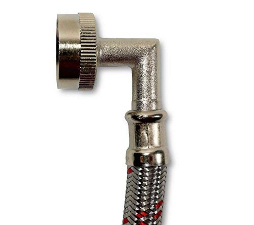 Premium Stainless Steel Washing Machine Hoses with 90 Degree Elbow, 5 Ft Burst Proof (2 Pack) Red and Blue Striped Water Connection Inlet Supply Lines