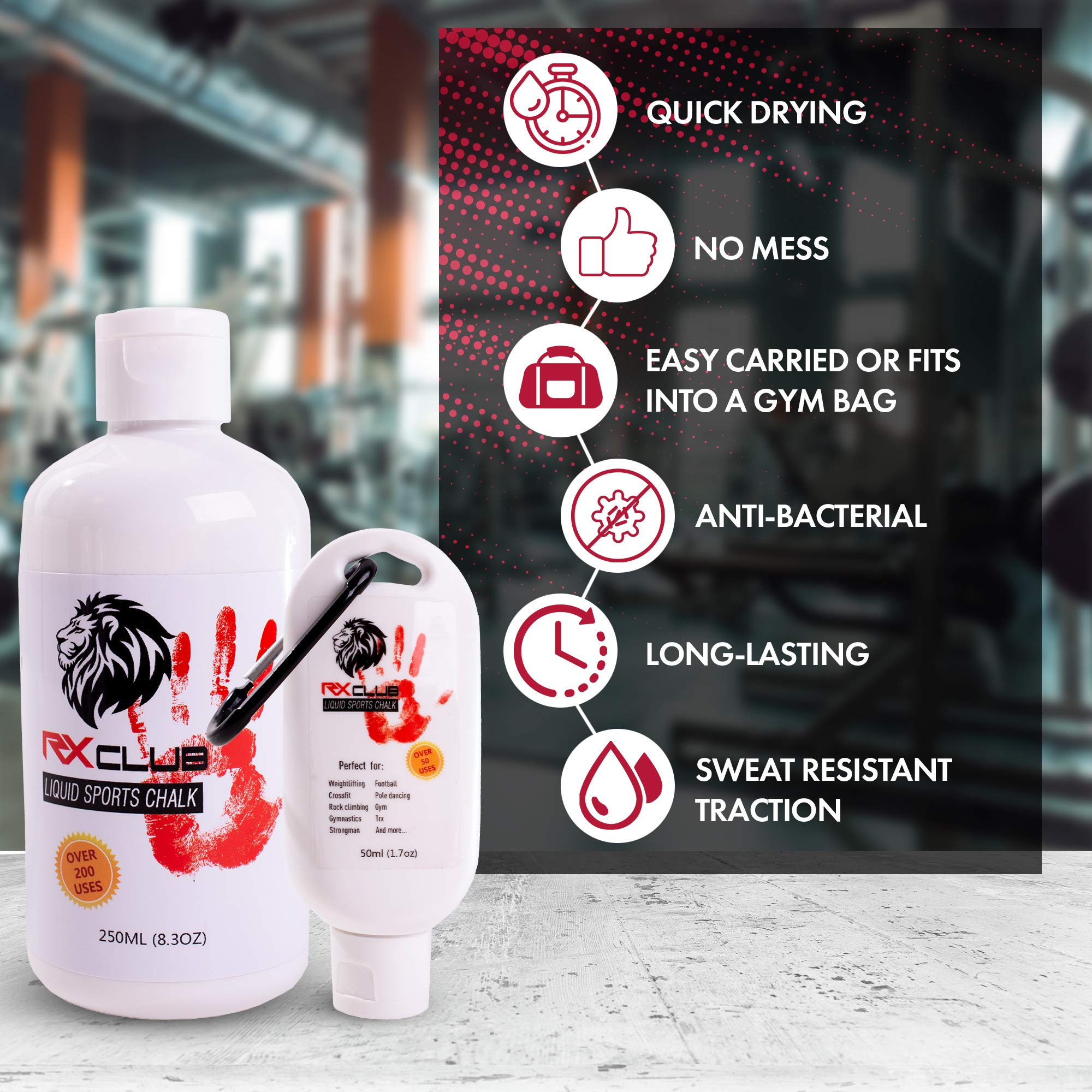 RxClub Liquid Sports Chalk - Hand Chalk Plus Three Weightlifting Tape That Improves Your Grip on The bar for Weight Lifting, Rock Climbing, Cross Training, Powerlifting & Pole Dancing