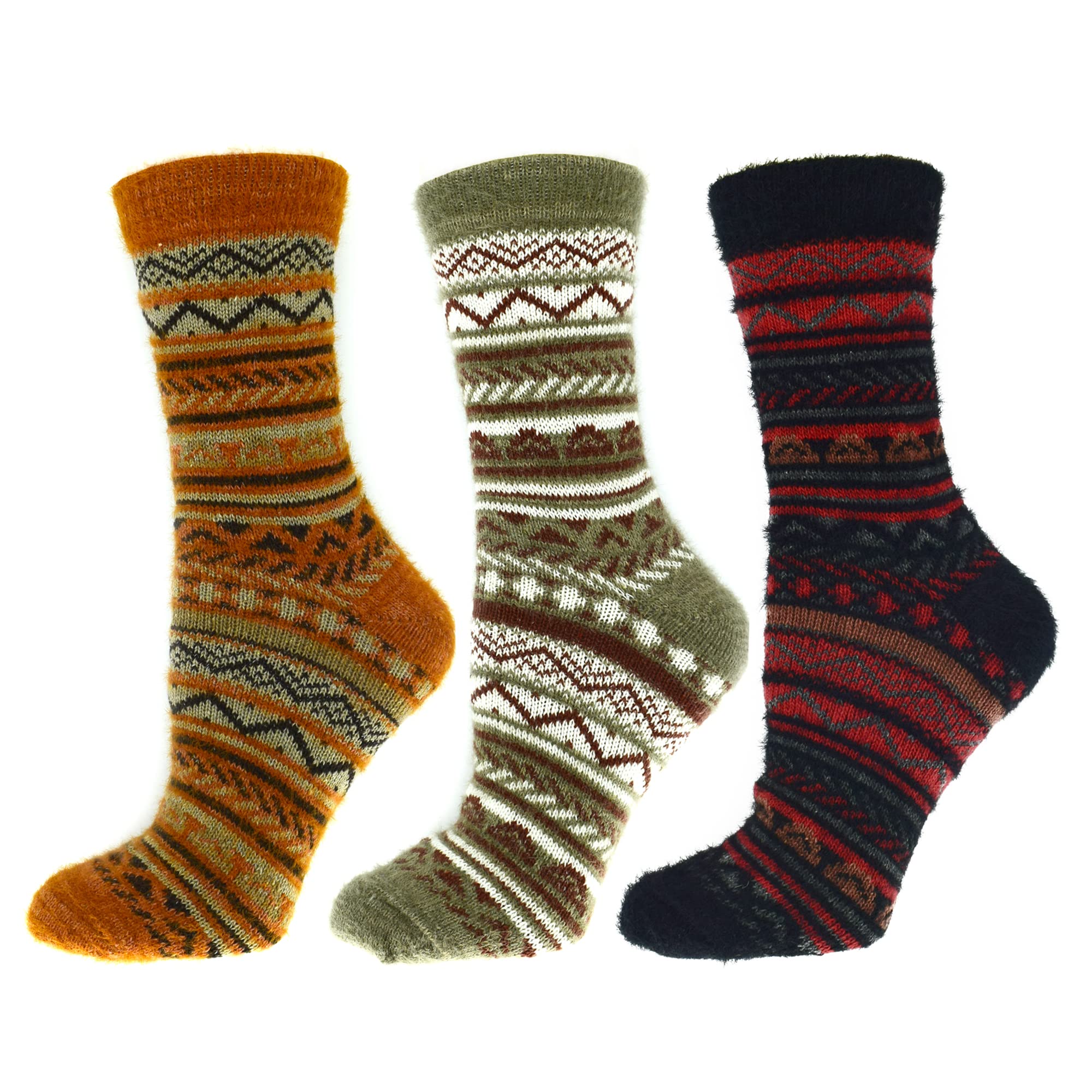 TSoduce Winter Wool Socks for Women Vintage Warm Thick Cozy Rabbit Wool Thermal Boot Crew Hiking Ladies Socks Pack 3 Pairs (Group B)