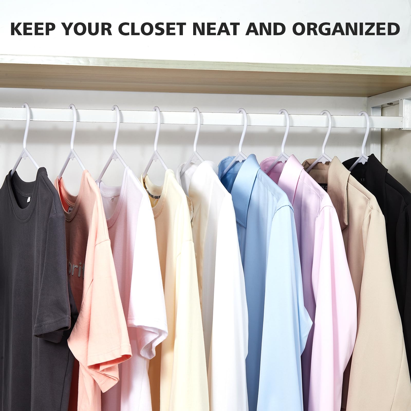 Plastic Hangers 60 Pack - Clothes Hanger with Hooks - Durable & Space Saving Coat Hanger - Heavy Duty Hangers for Skirts, Pants, Dress, Tank Top - White