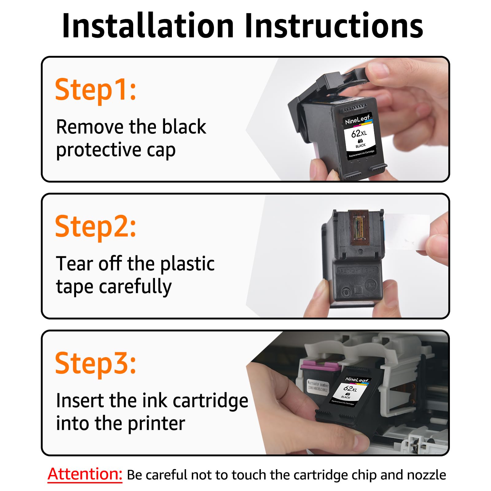 NineLeaf Remanufactured Ink Cartridge Replacement for HP 62XL 62 XL use in Envy 5540 5640 5660 7644 7645 OfficeJet 5740 8040 OfficeJet 200 250 Series Inkjet Printer(10 Pack Black