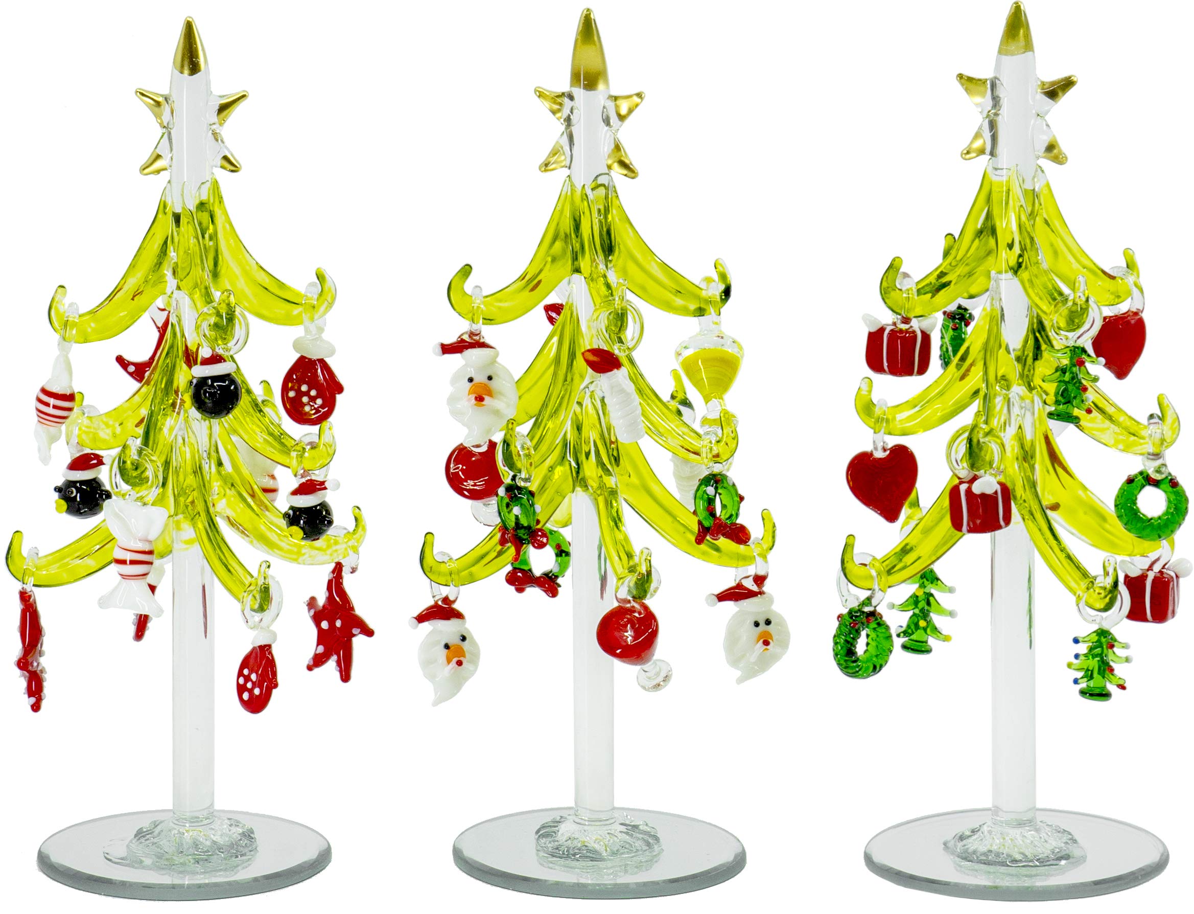 Red Co. 8" Glass Christmas Tree Tabletop Display Decoration with Assorted Glass Ornaments, Holiday Season Decor, Set of 3
