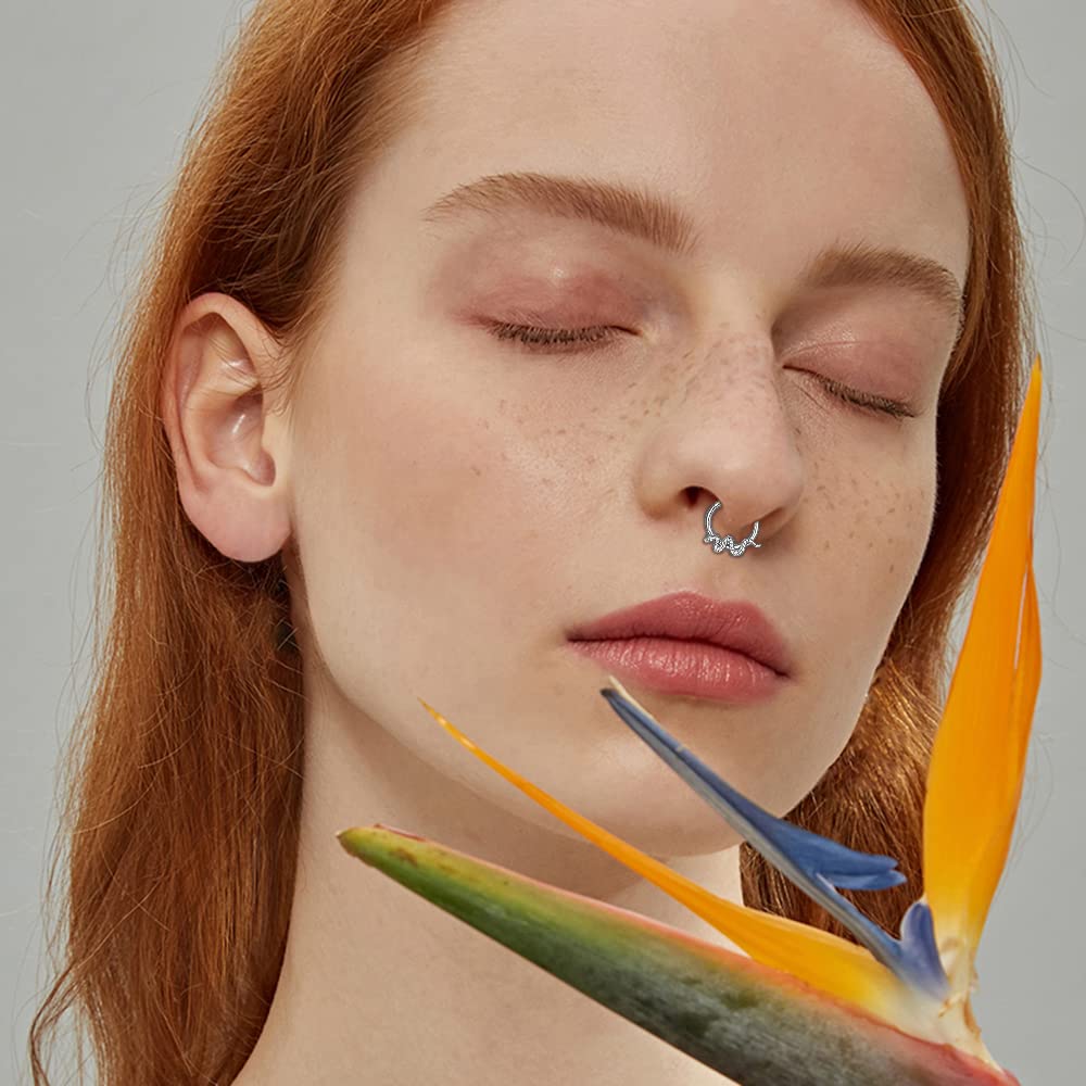 Snake Nose Ring 16G Septum Rings Clicker Stainless Steel Daith Cartilage Rook Tragus Sleeper Tiny Small Hoop Earrings Cute Segment Ring Hinged Helix Mini Conch Huggie Hoops Punk Personalized Animal Piercing Body Jewelry Gifts 1 Pc (gold 8mm)
