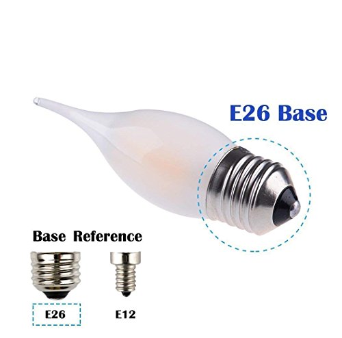 OPALRAY C35 4W(40W Incandescent Equivalent) LED Candelabra Bulb, LED Filament Light, Normal E26 Base, 2700K Warm White Light, Dimmable, Frosted Glass, Flame Tip, 5 Pack