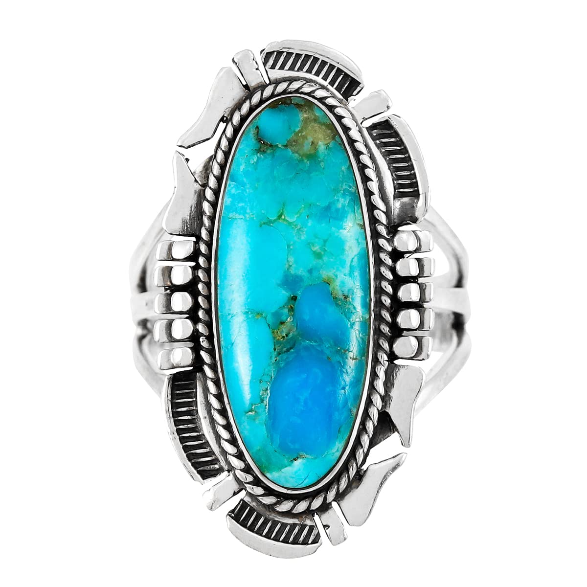 Southwest Style Ring Sterling Silver Genuine Turquoise & Gemstones (SELECT COLOR) (Turquoise, 11)
