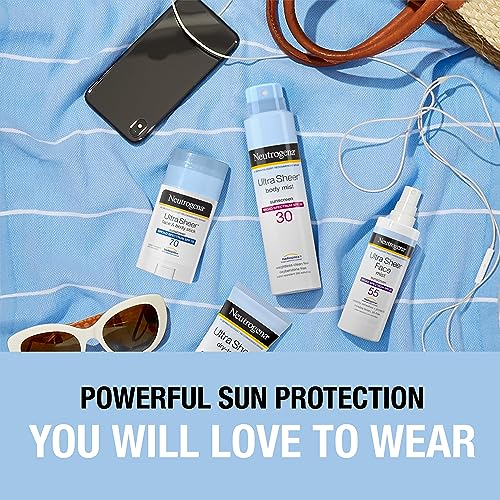 Neutrogena Ultra Sheer Non-Greasy Sunscreen Stick for Face & Body, Broad Spectrum SPF 70 UVA/UVB Sunscreen Stick, PABA-Free, 1.5 oz