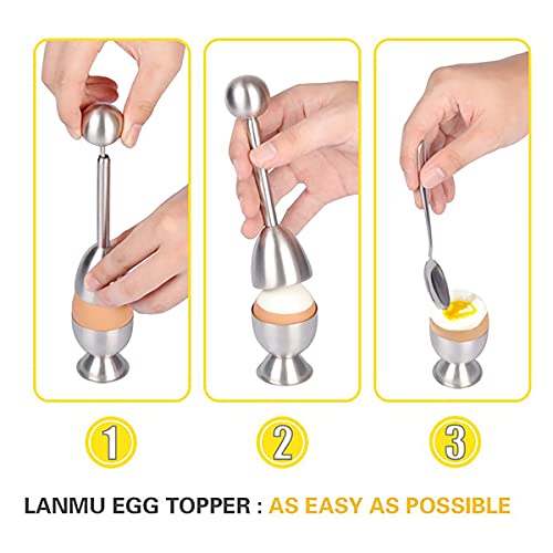 Xicennego Egg Cracker Topper Set of 5 - Includes 2 Egg Cups, 2 Spoons and 1 Cutter - Stainless Steel Easy Egg Opener