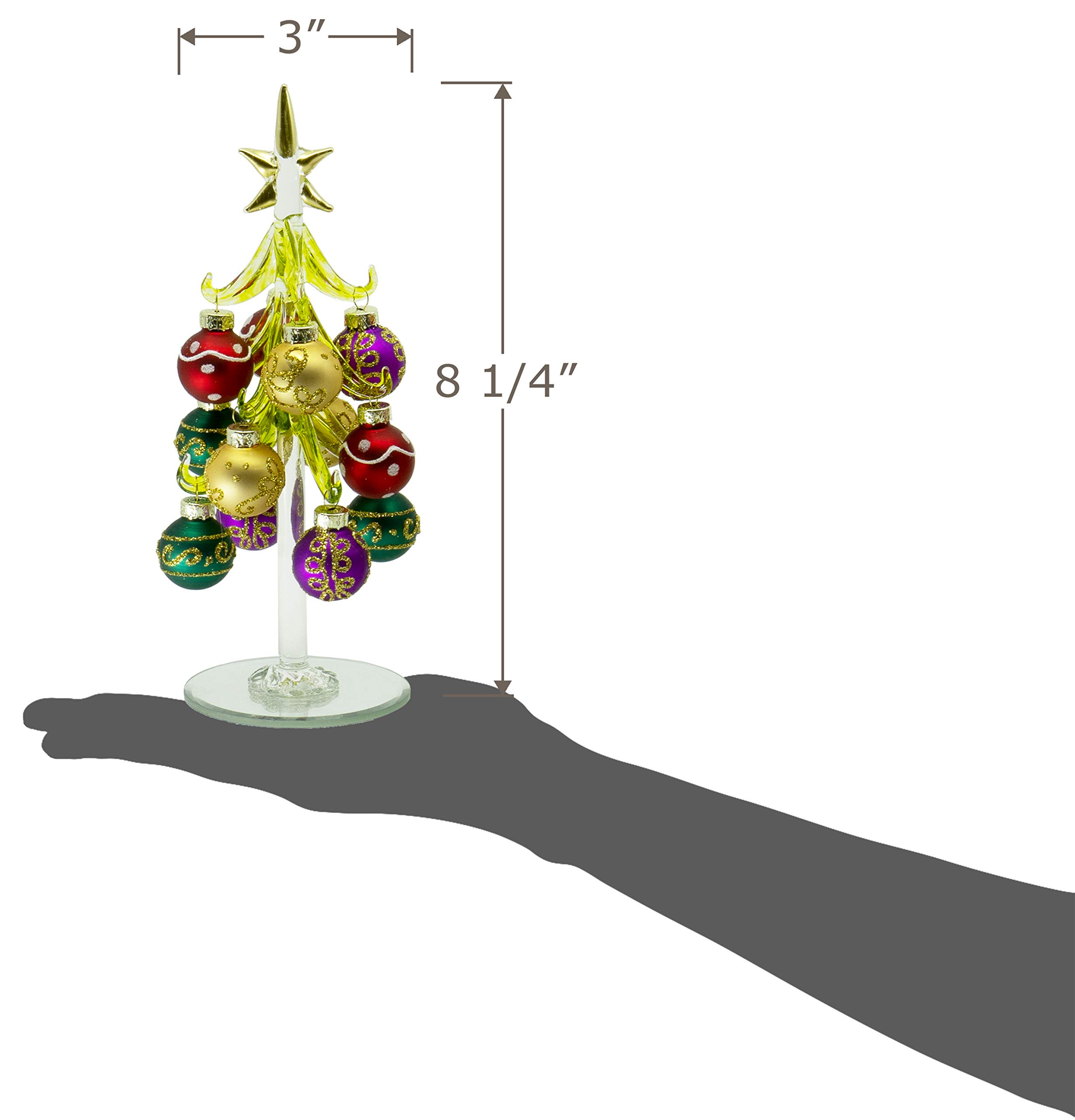 Red Co. 8" Glass Christmas Tree Tabletop Display Decoration with Assorted Ball Ornaments, Holiday Season Decor, Set of 3