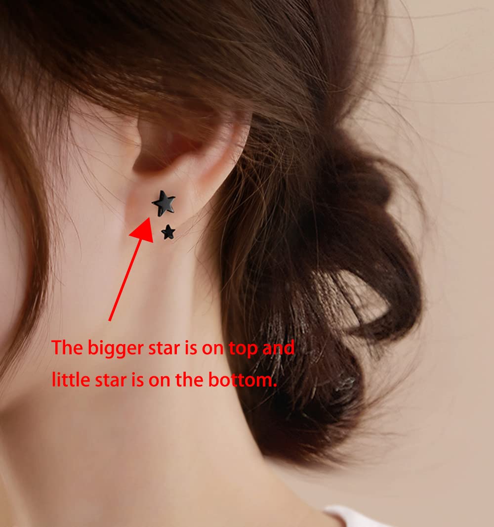 Reffeer 925 Sterling Silver Star Half Hoop Earrings Open Hoops for Women Girls Star Cuff Earrings Wraps (B-Black Gold)