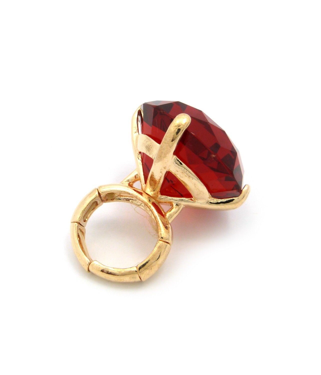 NYFASHION101 Women's Extra Big Rhinestone Fashion Stretch Ring, Red/Gold-Tone
