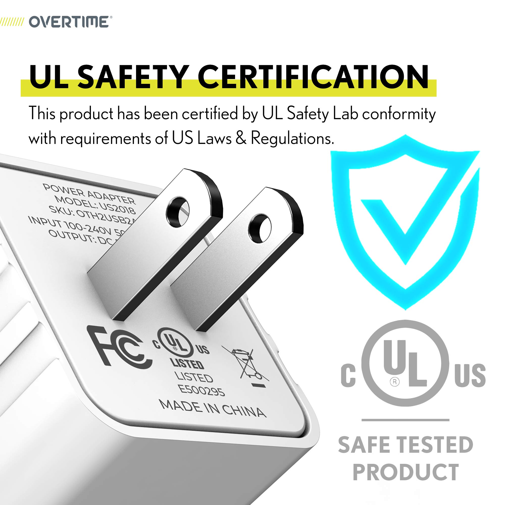 Overtime iPhone Charger Set, Apple MFi Certified Lightning Cable with Dual USB Wall Adapter 2.4 AMP Compatible w/iPhone 11 Pro Max XS XR X 8 7 6S 6 Plus SE AirPods iPad (Silver/White, 6ft)