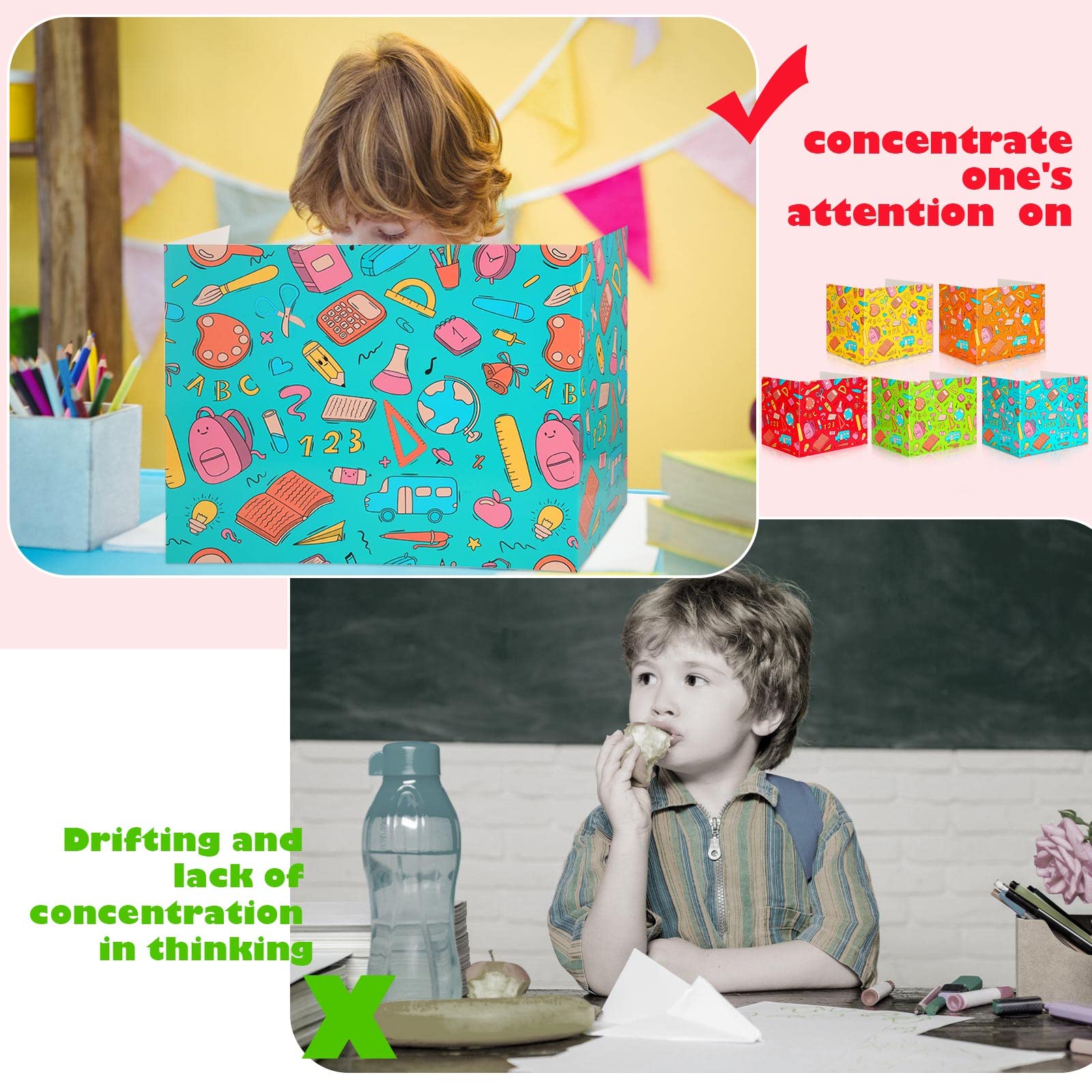 Seajan 50 Pieces Privacy Boards for Student Desk Dividers Privacy Folders Classroom School Privacy Cardboard Board with 50 Pieces Label, Reduce Distractions Keep Eyes from Wandering (Stationery Style)