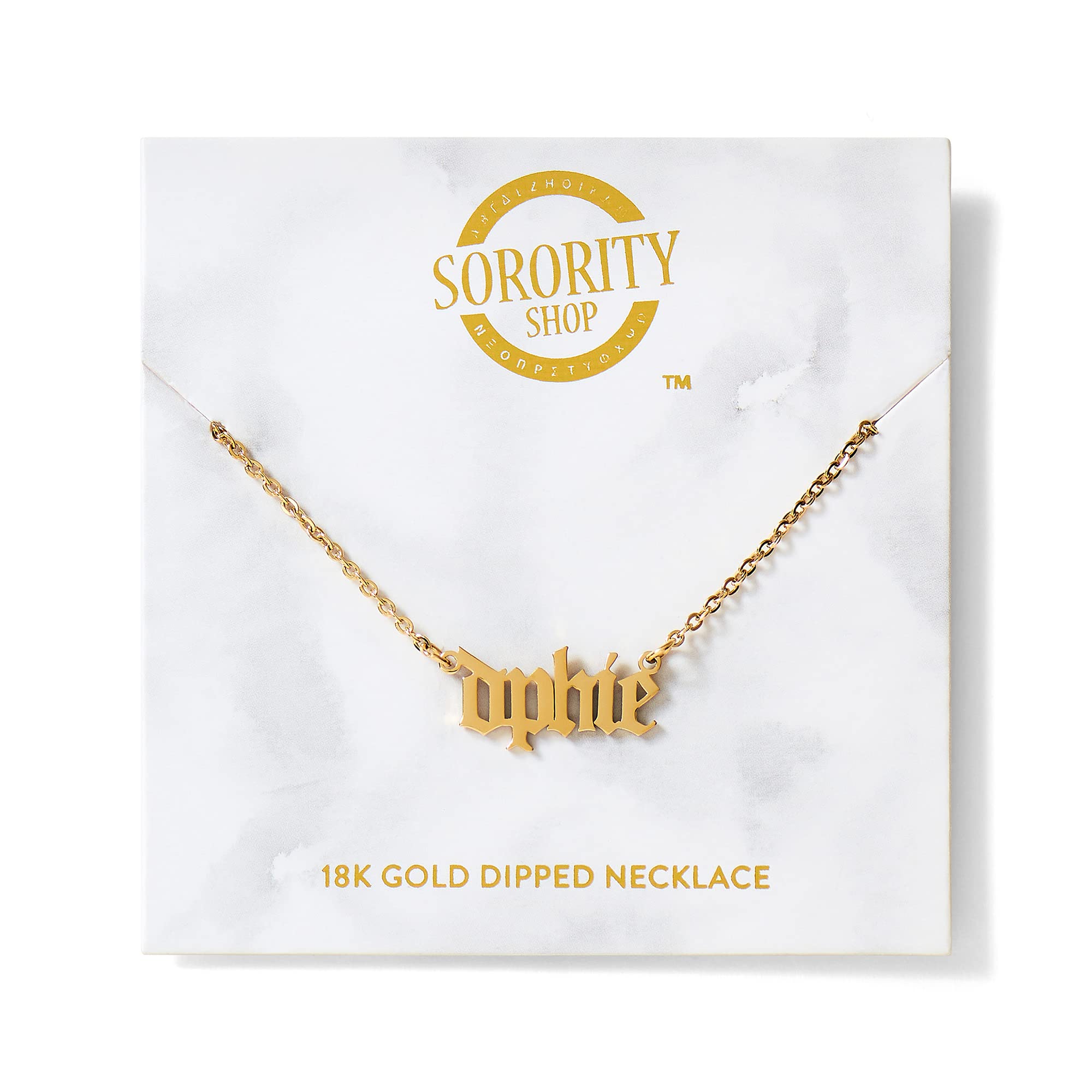 Sorority Shop Delta Phi Epsilon Necklace β DPE Old English Font Design, 18K Gold Plated, Delta Phi Epsilon Gifts for Women