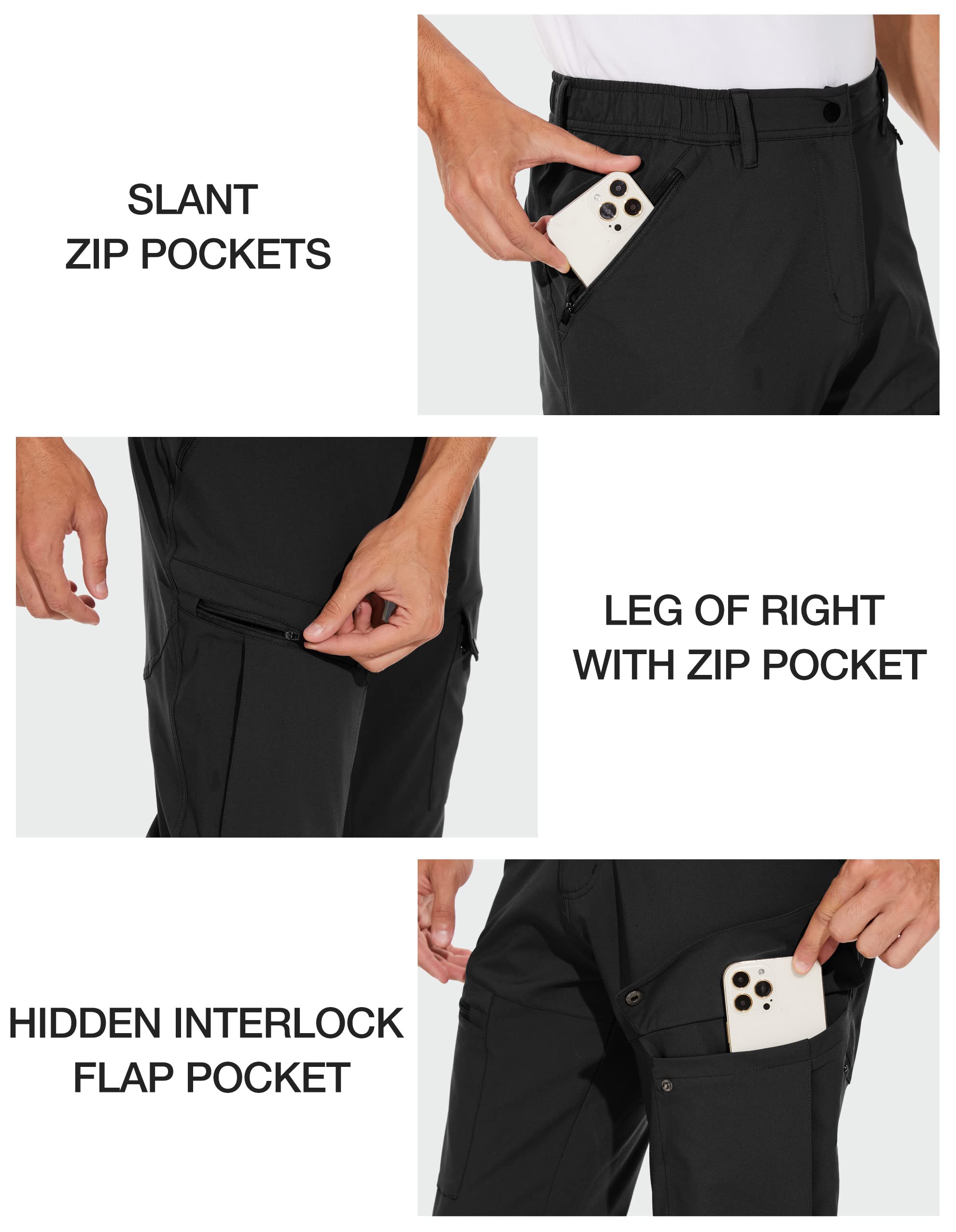 SPECIALMAGIC Men's Cargo Joggers Hiking Pants Slim Fit Waterproof Travel Pants Work Casual Skinny Golf Pant with Pockets Black