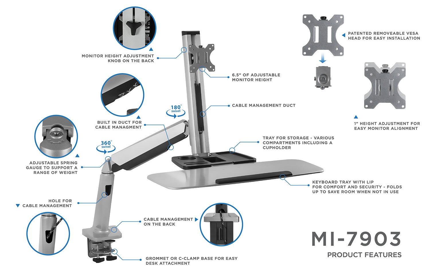 Mount-It! Sit Stand Workstation for Single Monitor and Keyboard - Height Adjustable Standing Desk Mount with Monitor Mount and Keyboard Tray