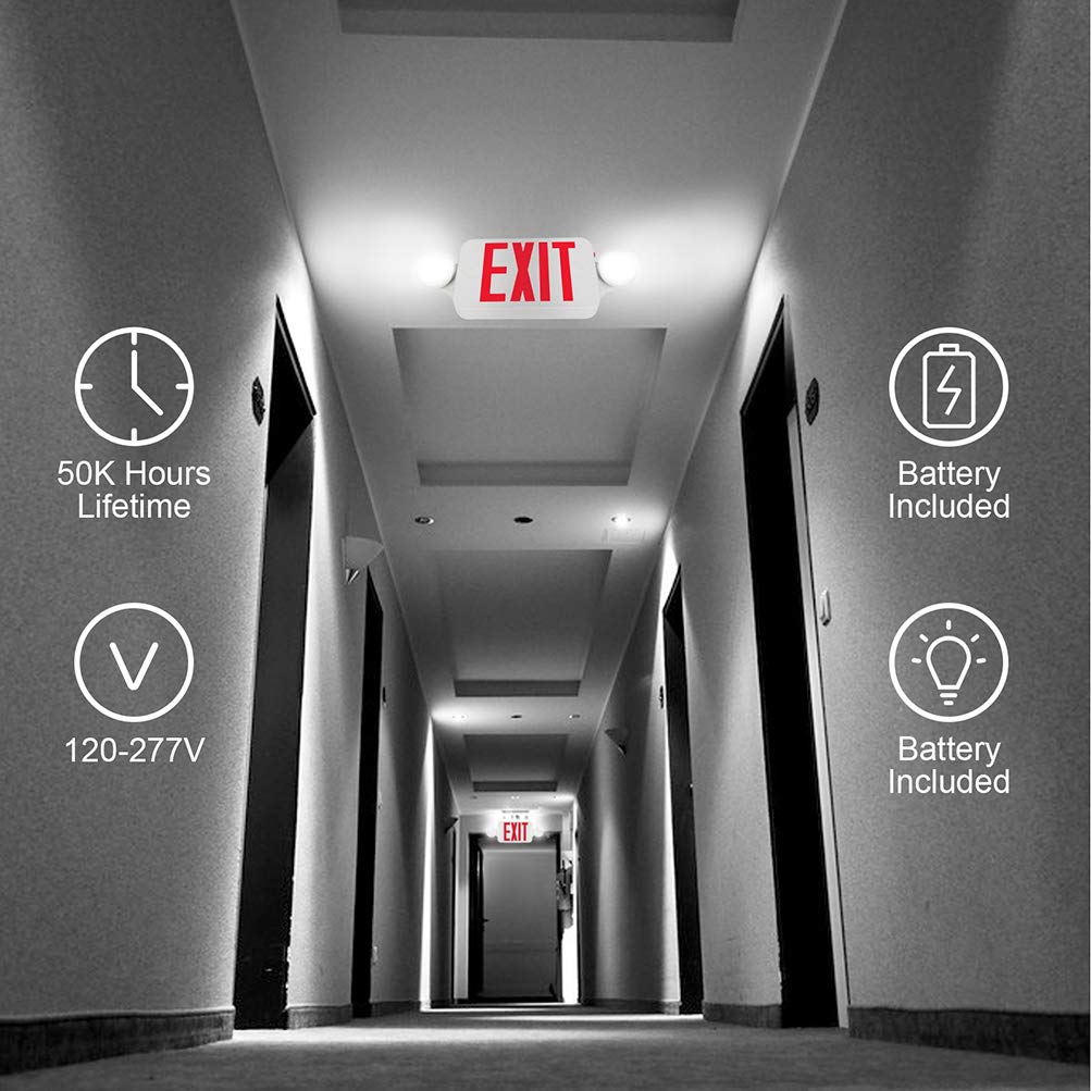 Red Letter Exit Sign Emergency Lights Office Shopping Mall School Exit Sign LED Adjustable Head Emergency Exit Lighting Red Combo Exit Sign Emergency Lights Backup Battery Commercial Grade