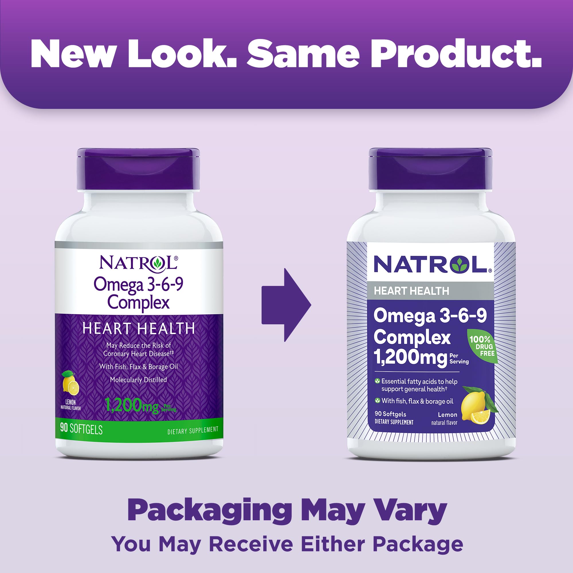 Natrol, Omega 3-6-9 Complex Softgels, Heart Health Dietary Supplement, 1200 mg, 90 Count