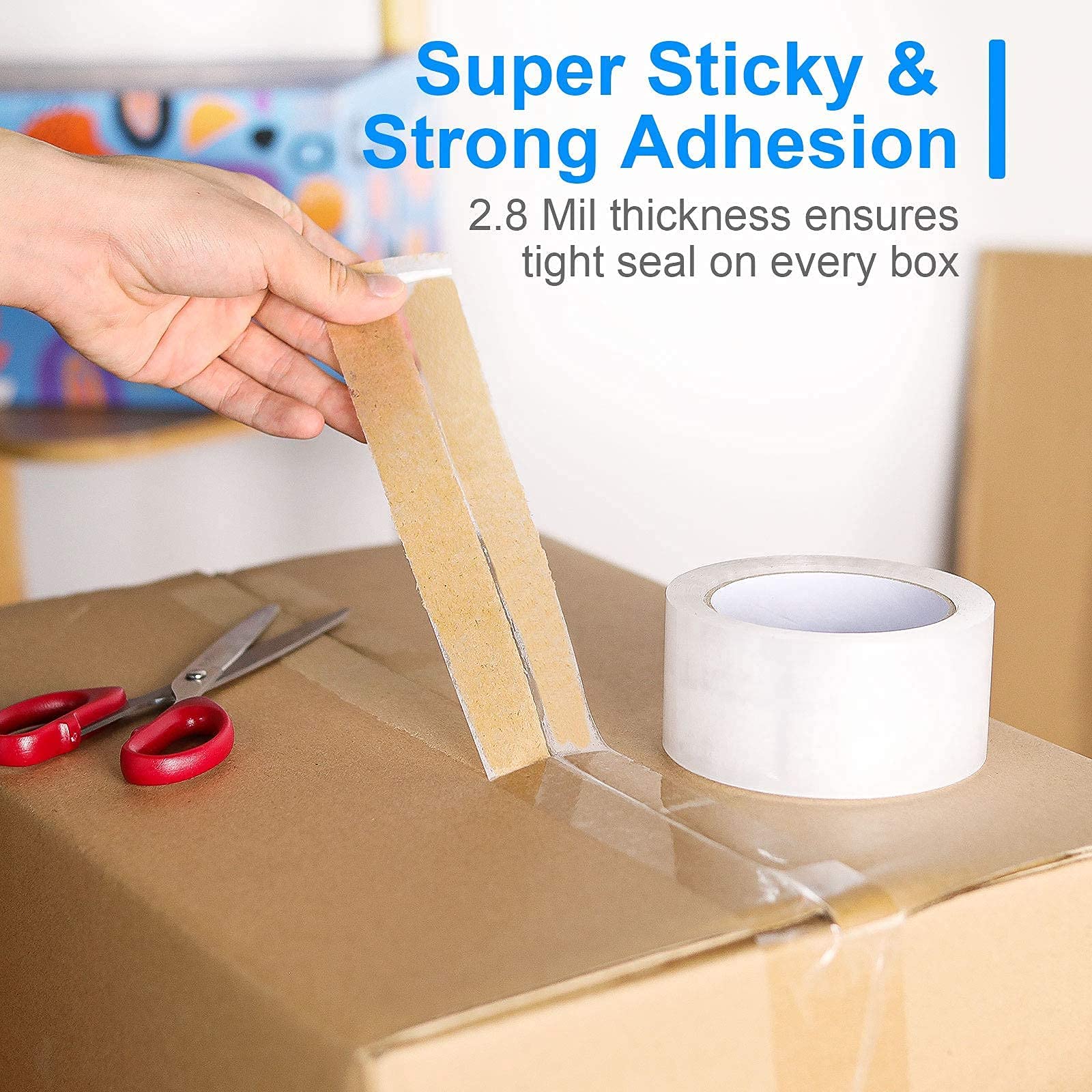 ORDORA Packing Tape, Packaging Tape for Moving Boxes, Super Sticky Shipping Tape, Heavy Duty Packing Tape Rolls, 2IN Width Moving Tape, Boxing Tape (18 Rolls (65yd-Roll))