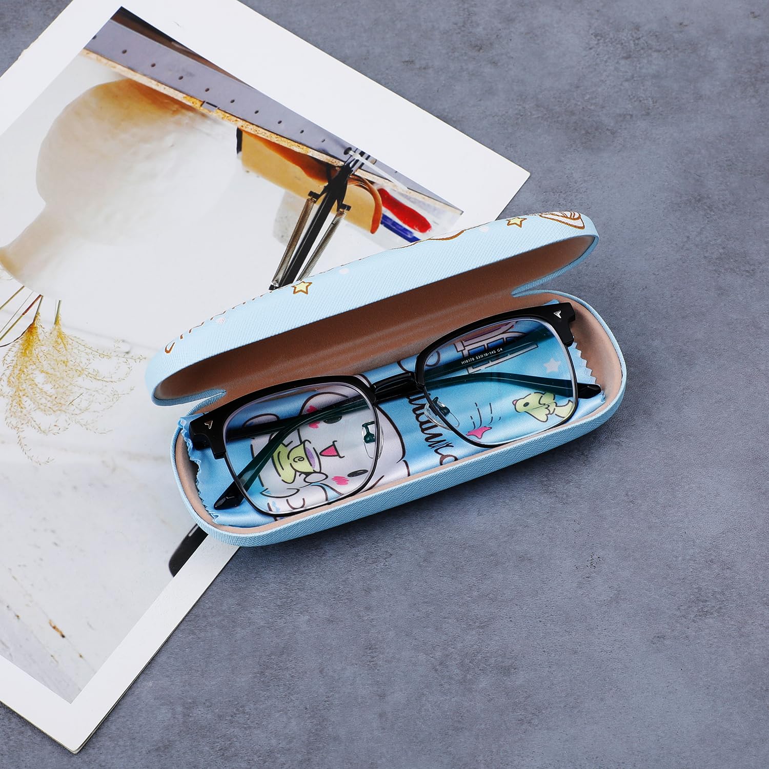 U-CHYTY Pink Kitty Hard Shell Eyeglasses Cases Cartoon Protective Case with Glasses Cloth Storage Box Holder for Women-2
