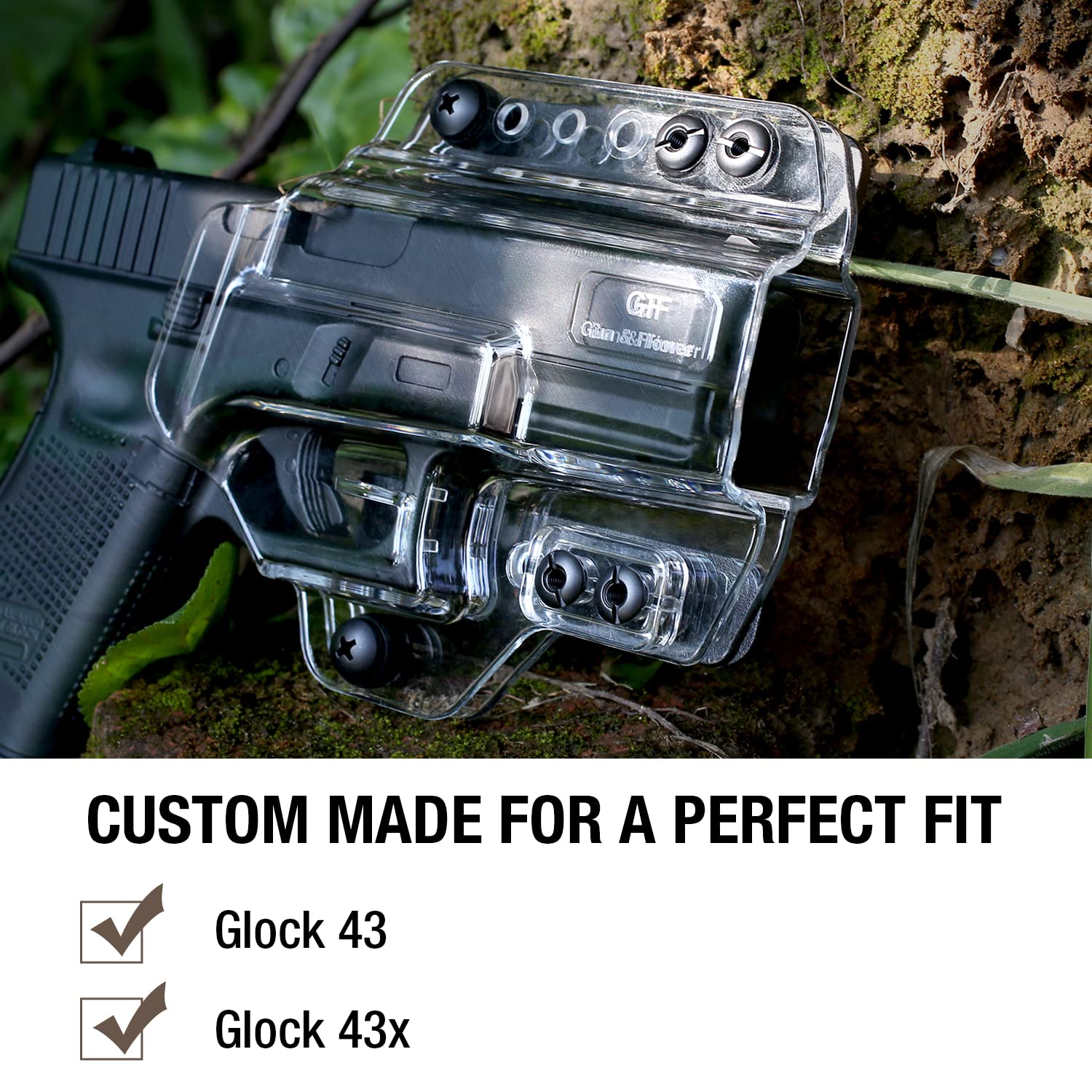 OWB Holster Compatible with Glock 43 43x, Outside Waistband Carry Holster Compatible with G43 43x, OWB Right Hand Draw Gun Holster for Men/Women Adj. Cant & Retention,Clear