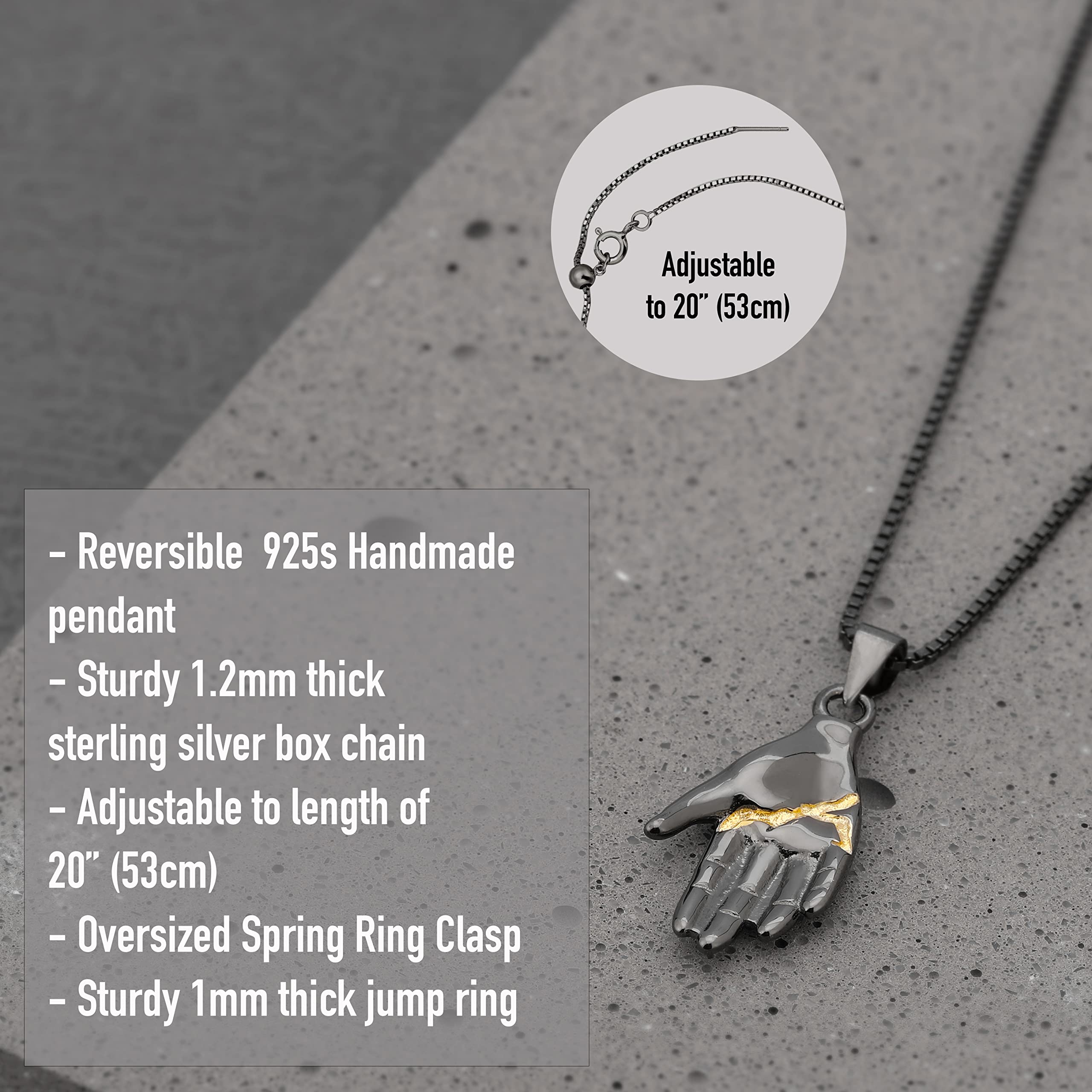 Verba Creations Ubuntu Kintsugi Reversible Pendant - Easily Adjustable Handmade Necklaces in Rhodium Plated 925 Sterling Silver