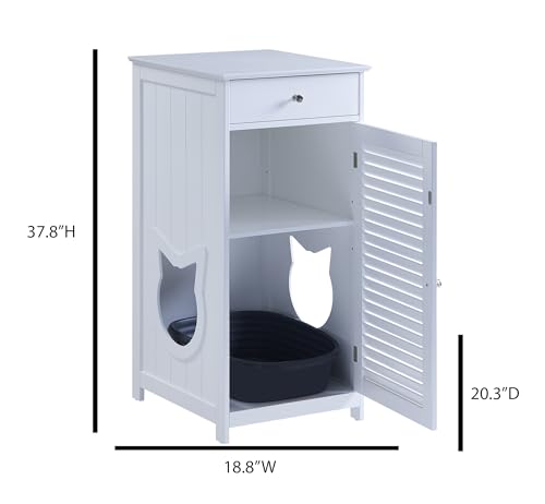Penn-Plax Cat Walk Furniture: Contemporary Home Cat Litter Enclosure - Storage Drawer, Inner Shelf, and Shutter Style Door - White