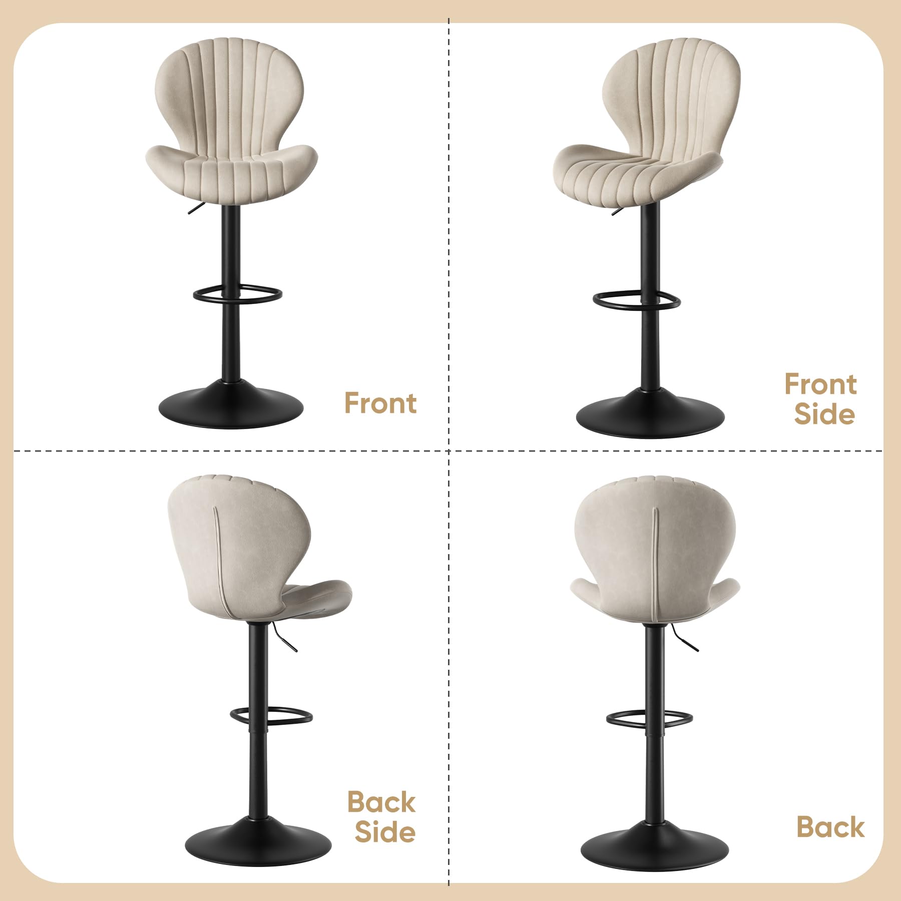 Nalupatio Bar Stools Set of 2 Modern Swivel Bar Chairs, Barstools Counter Height with High Backrest, Easy 3-5 Minute Assembly for Bar, Kitchen, Dining Room Beige