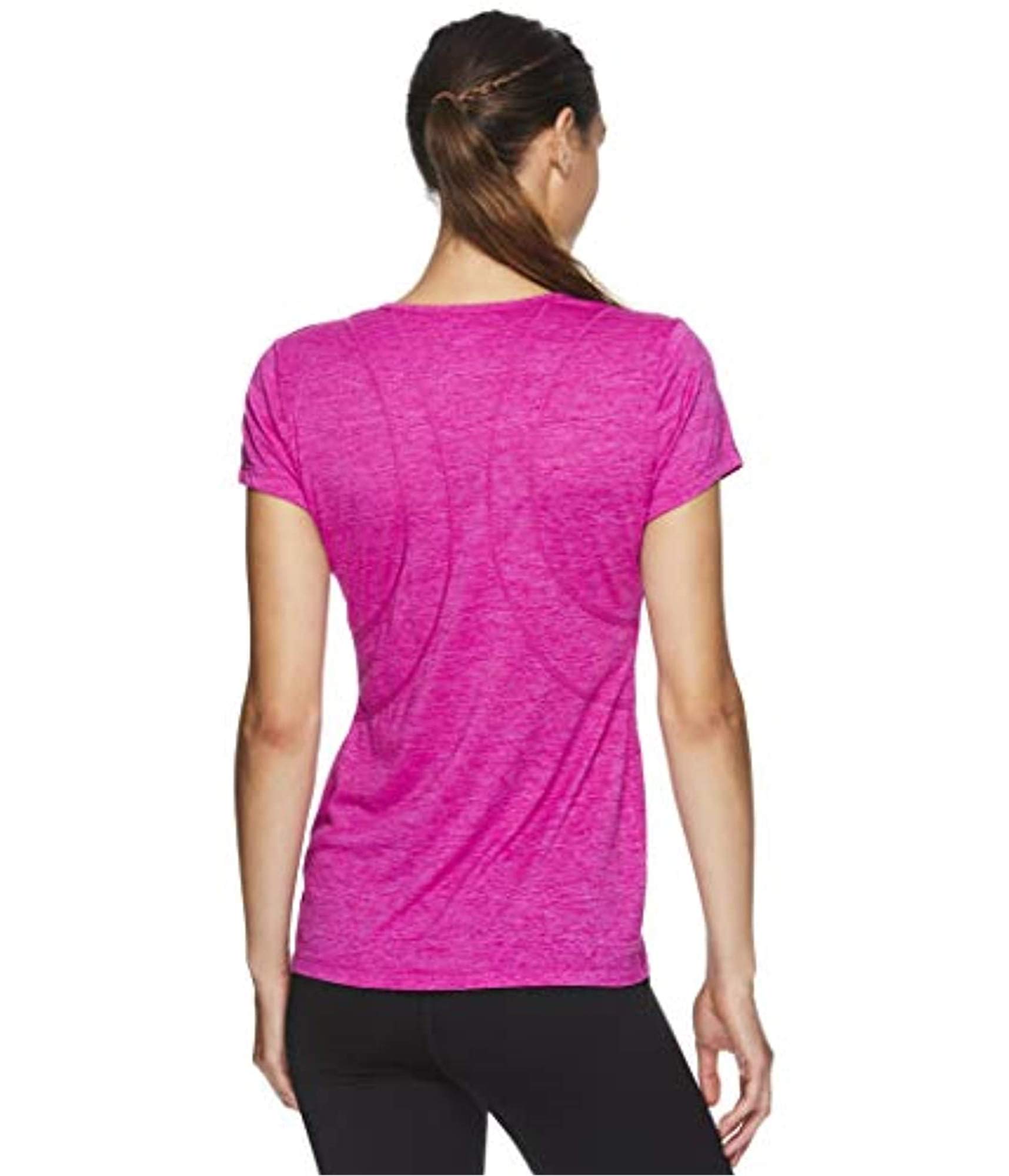 Reebok Womens Poly Marled Basic T-Shirt, Pink, Large