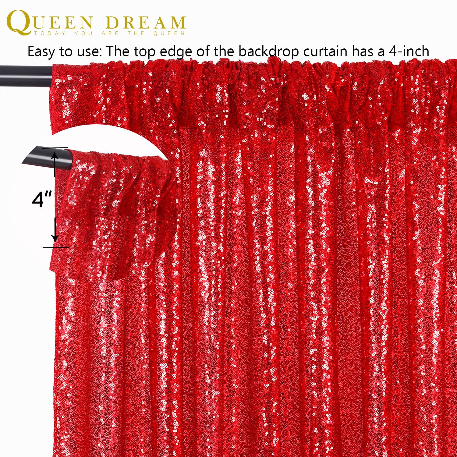 Red Sequin Backdrop 4 Panels 2FTx8FT Christmas Party Backdrop Curtains Photo Background Drapes Glitter Birthday Bridal Backdrop Drapes