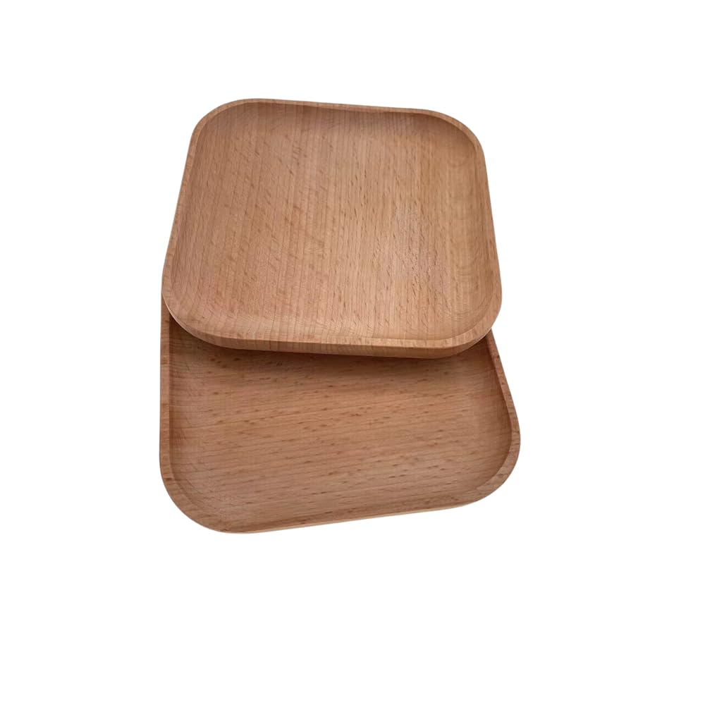 Set of 2 Square Decorative Tray 5''X5'' Tableware Serving Tray for Cake Coffee Tea Jewellery Key Coin Storage Natural Wood Dessert Tray, Wooden Cheese Plate