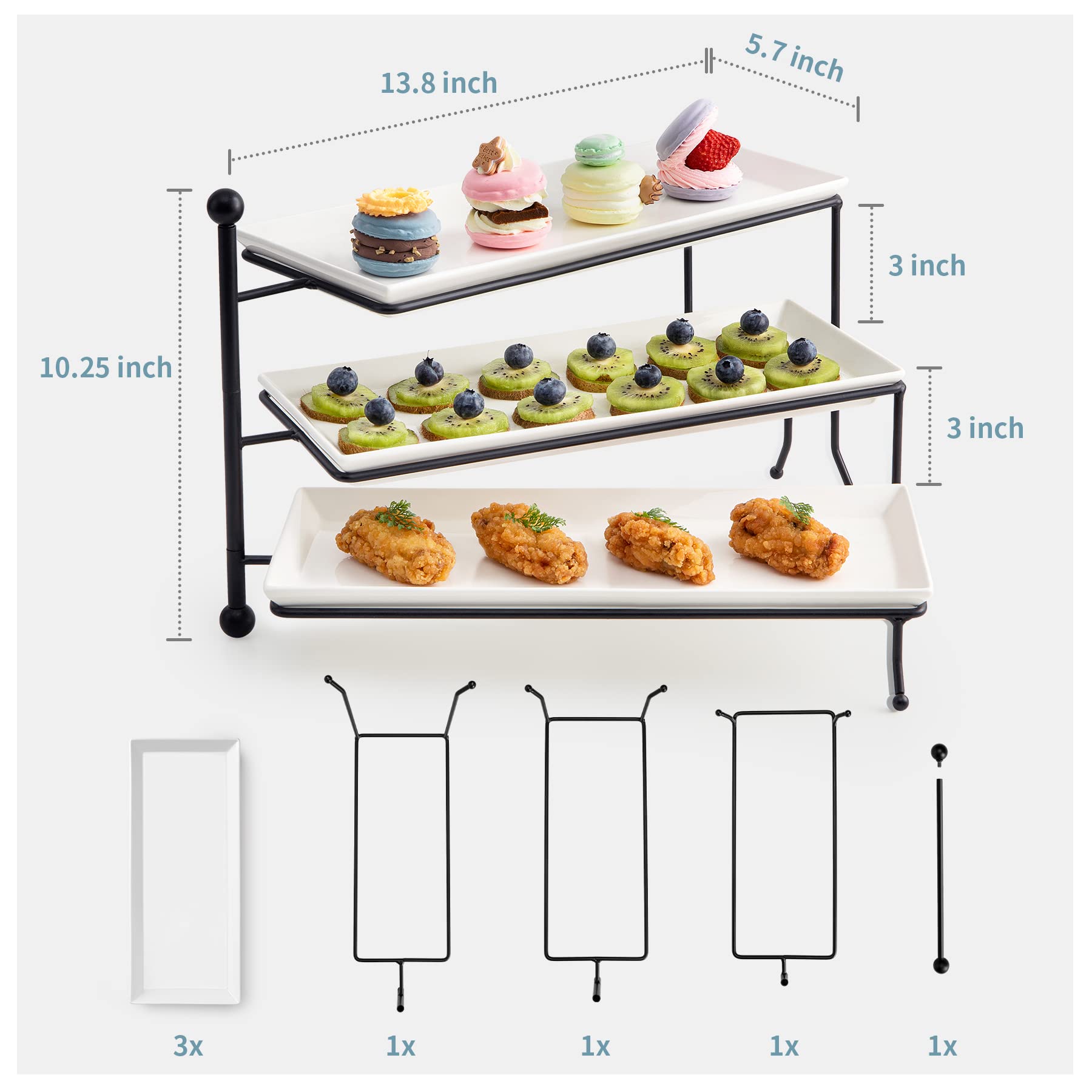Sweese 10inch Porcelain Cake Stand White + 3 Tiered Foldable Serving Stand White for Brithday Party, Valentine's Day and Events