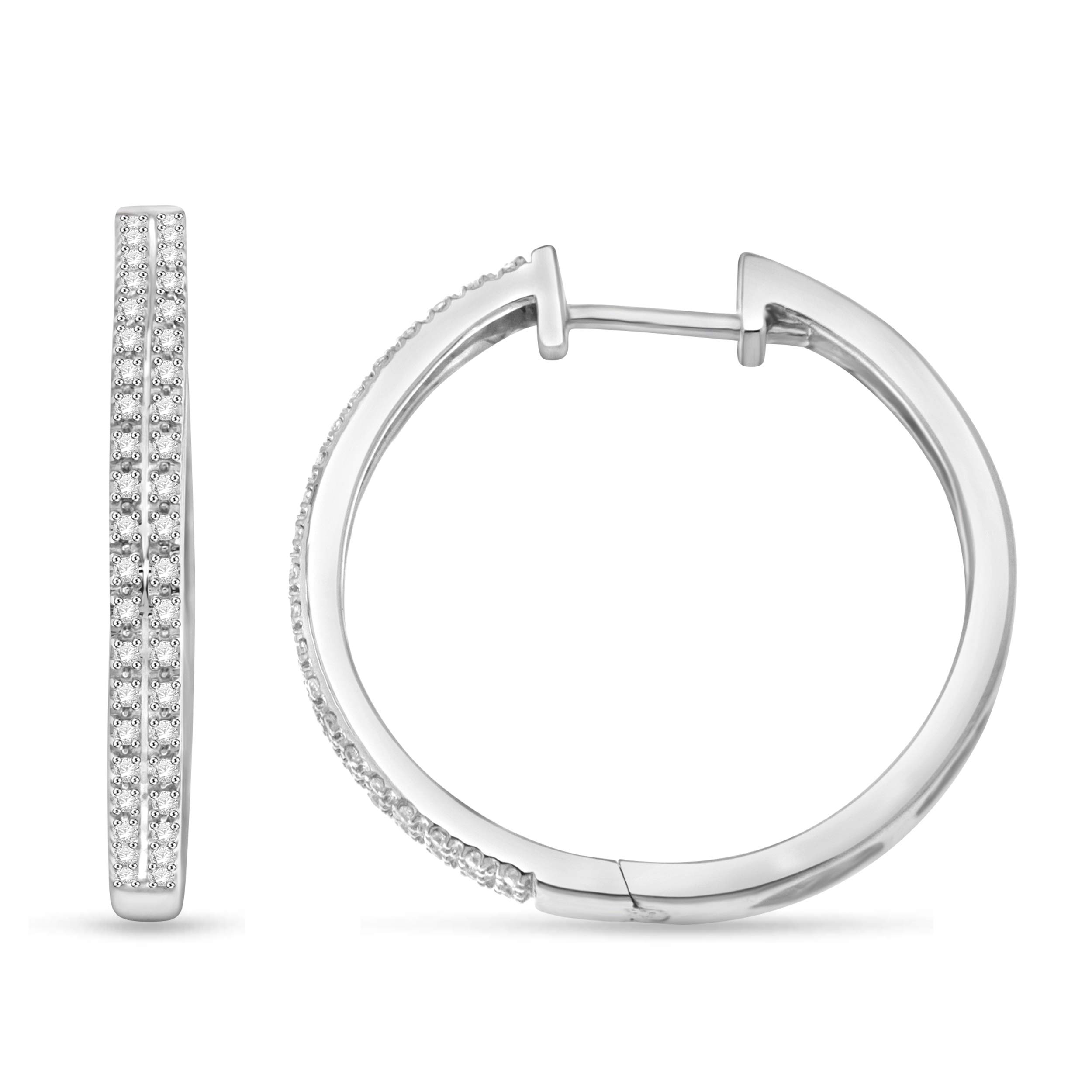 NATALIA DRAKE 1/4 Cttw Diamond Hoop Earrings for Women in Rhodium Plated 925 Sterling Silver Color I-J/Clarity I2-I3