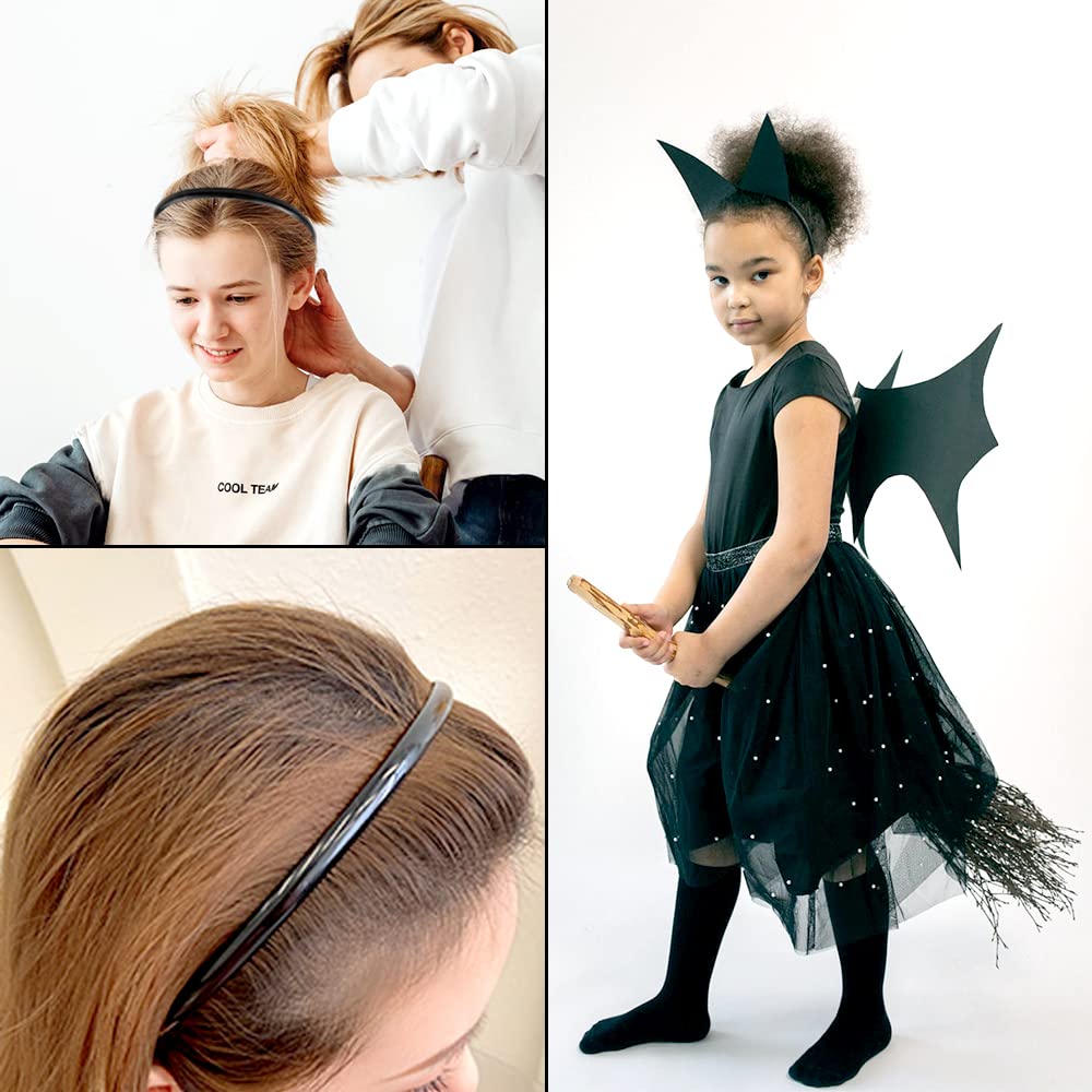 Oruuum 72 pcs Plastic Hair Headband, DIY Black Headband Without Teeth For Women And Girls(7mm).