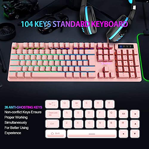 NPET K10V4 Wired Gaming Keyboard, RGB 10 Zone Backlit, Spill-Resistant Design, Multimedia Keys, Quiet Silent USB Membrane Pudding Keyboard for Desktop, Computer, PC