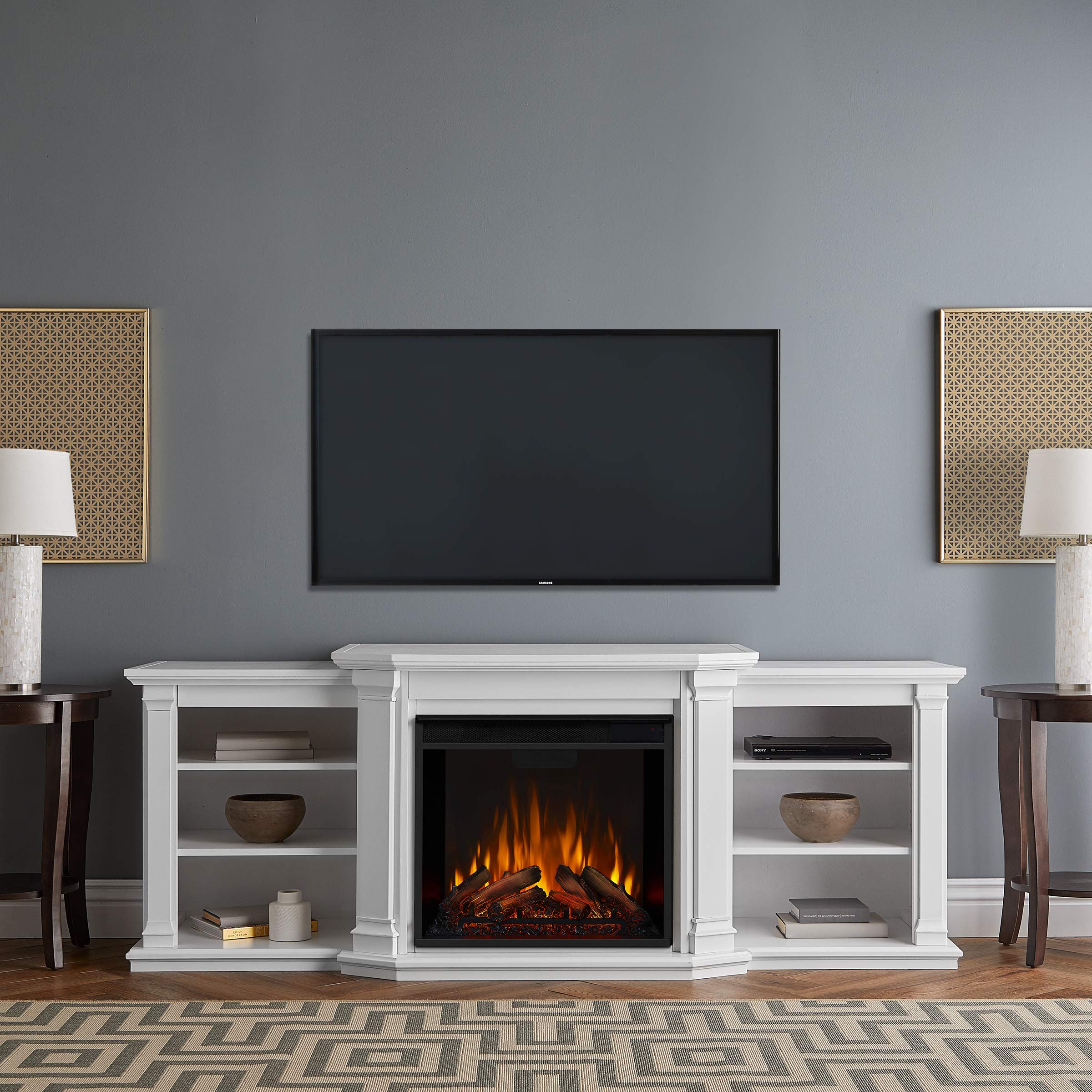 Real Flame 7930E-W Entertainment Valmont Electric Fireplace in White, Large